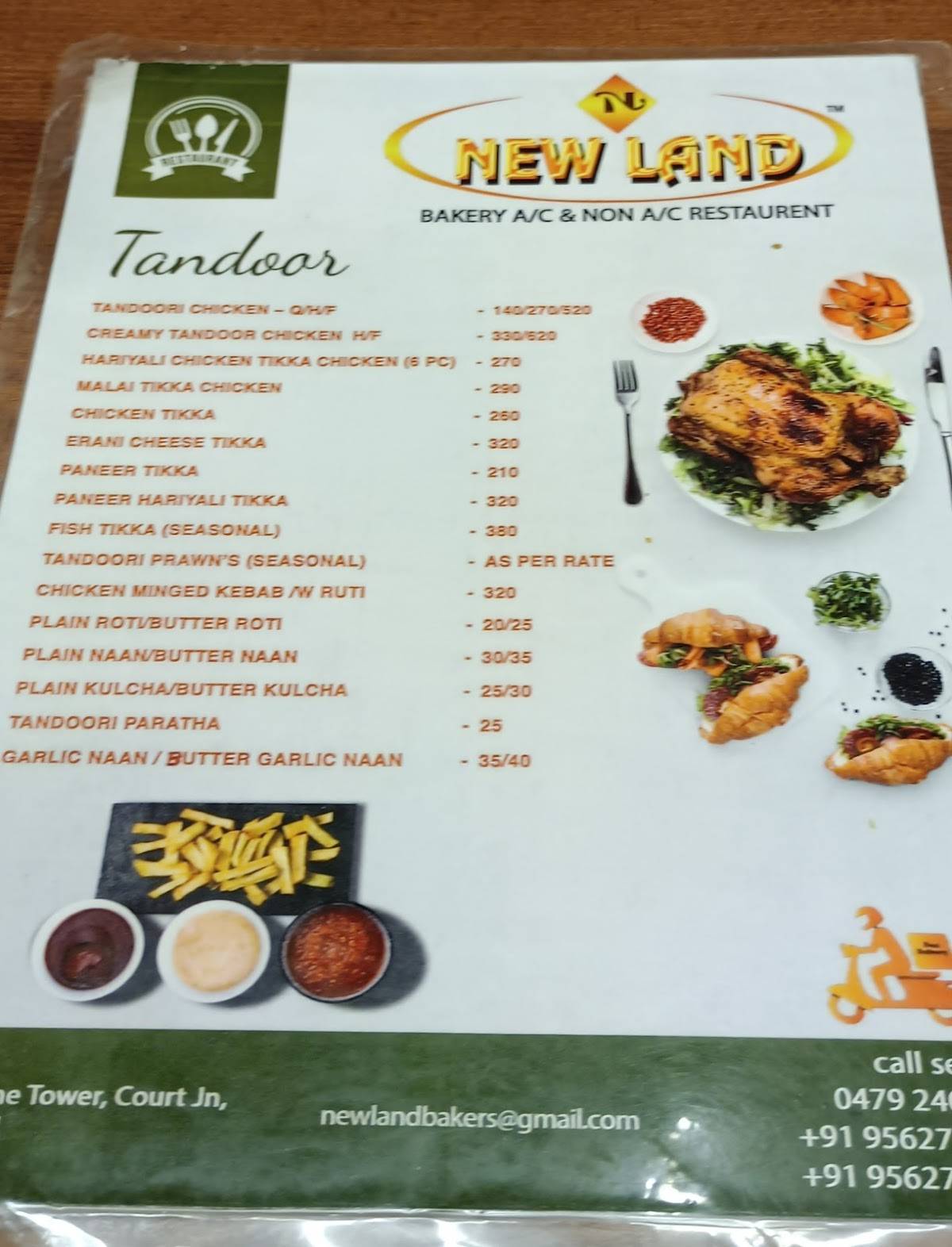 Menu at Newland Bakers, Haripad
