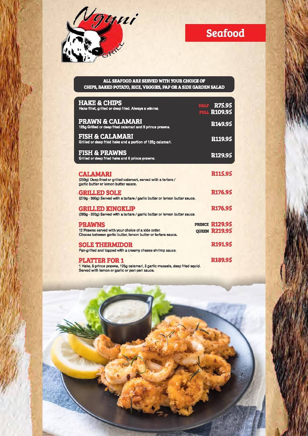 Menu at Nguni Grill restaurant, Polokwane