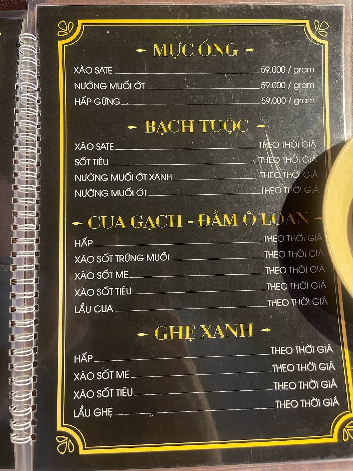 Menu at Nhà Phú Yên Restaurant, Ho Chi Minh City