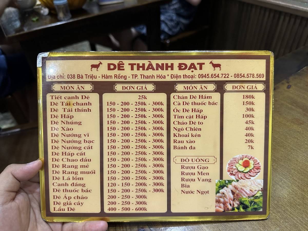 Menu at Nhà Hàng Dê Thành Đạt restaurant, Thanh Hoa