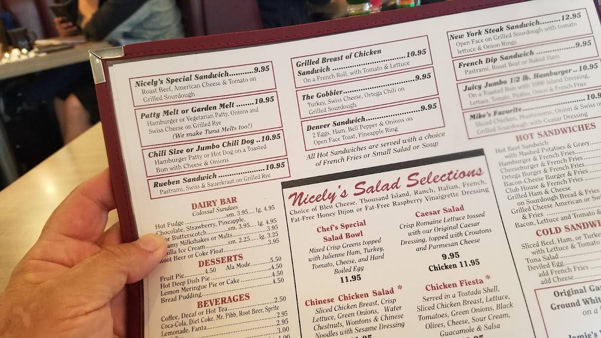 Menu at Nicely's Restaurant, Lee Vining