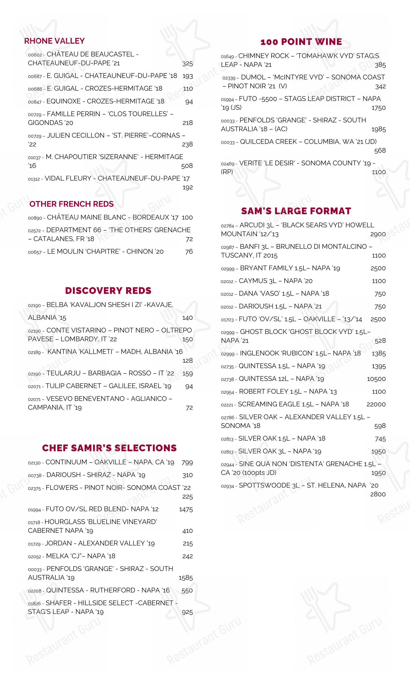 Menu at Nick & Sam's steakhouse, Dallas, Maple Ave