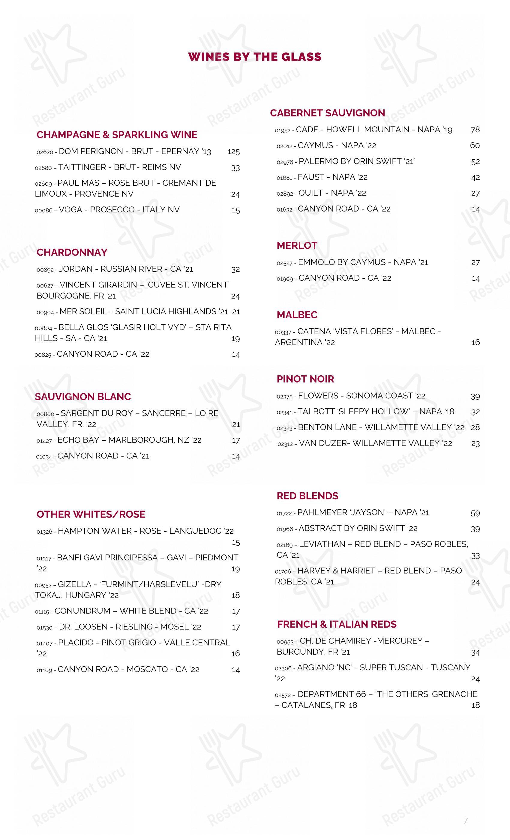 Menu at Nick & Sam's steakhouse, Dallas, Maple Ave