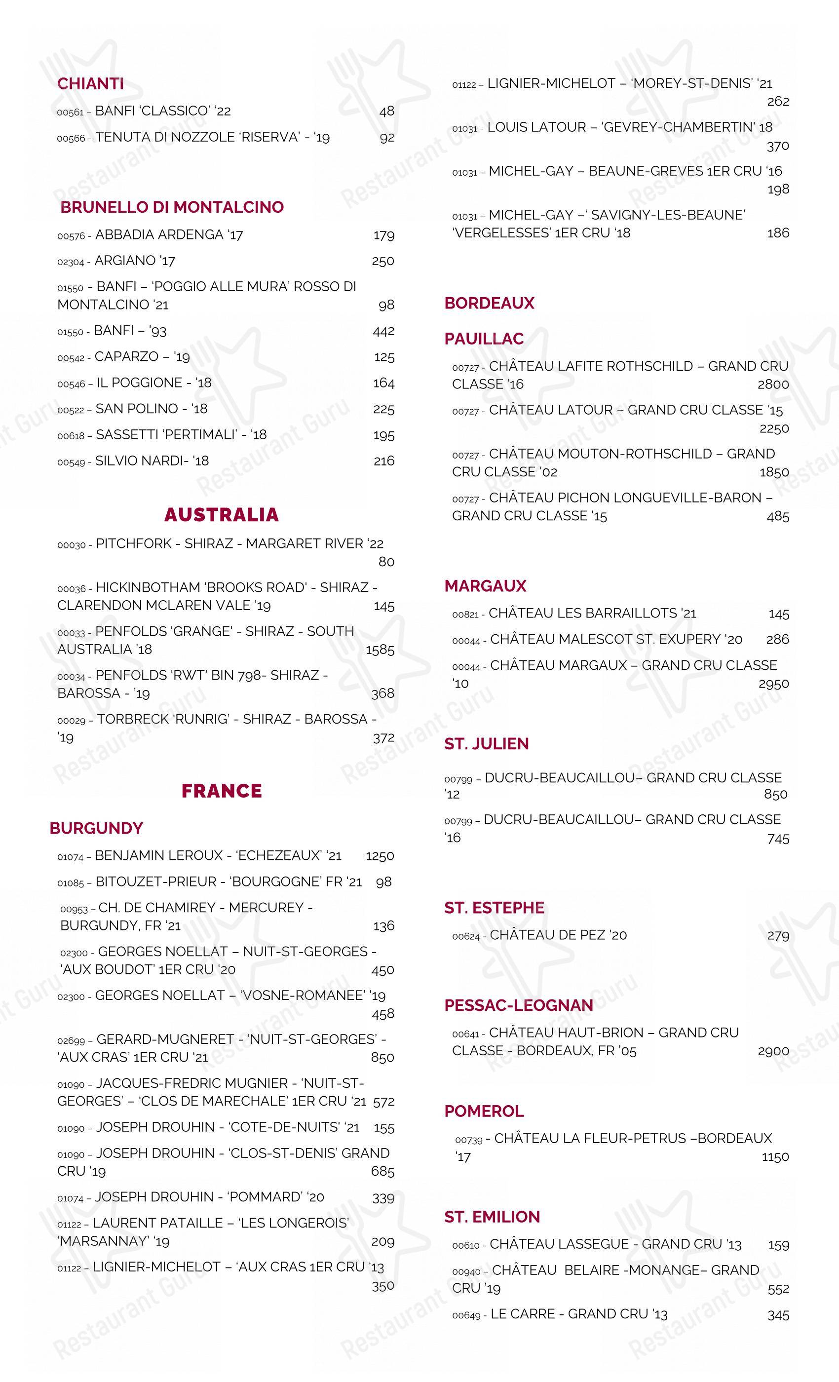 Menu at Nick & Sam's steakhouse, Dallas, Maple Ave