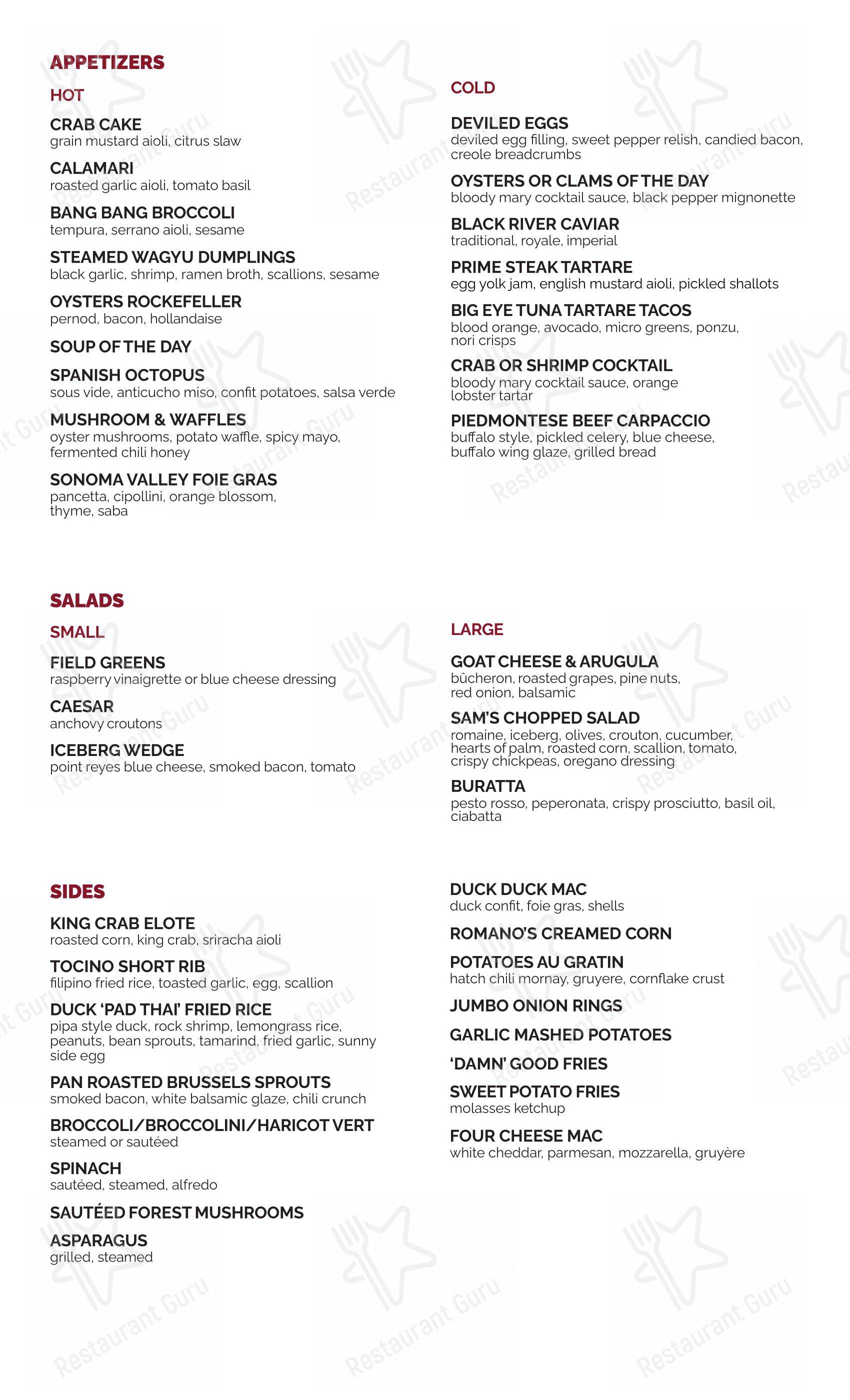 Menu at Nick & Sam's steakhouse, Dallas, Maple Ave