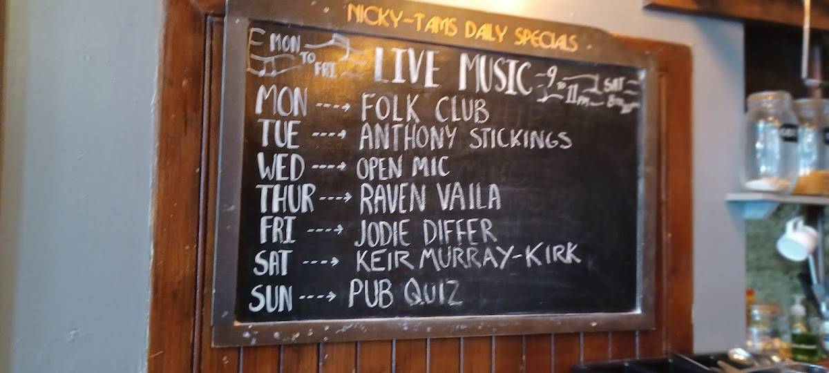 Menu at Nicky-Tams Bar & Bothy, Stirling