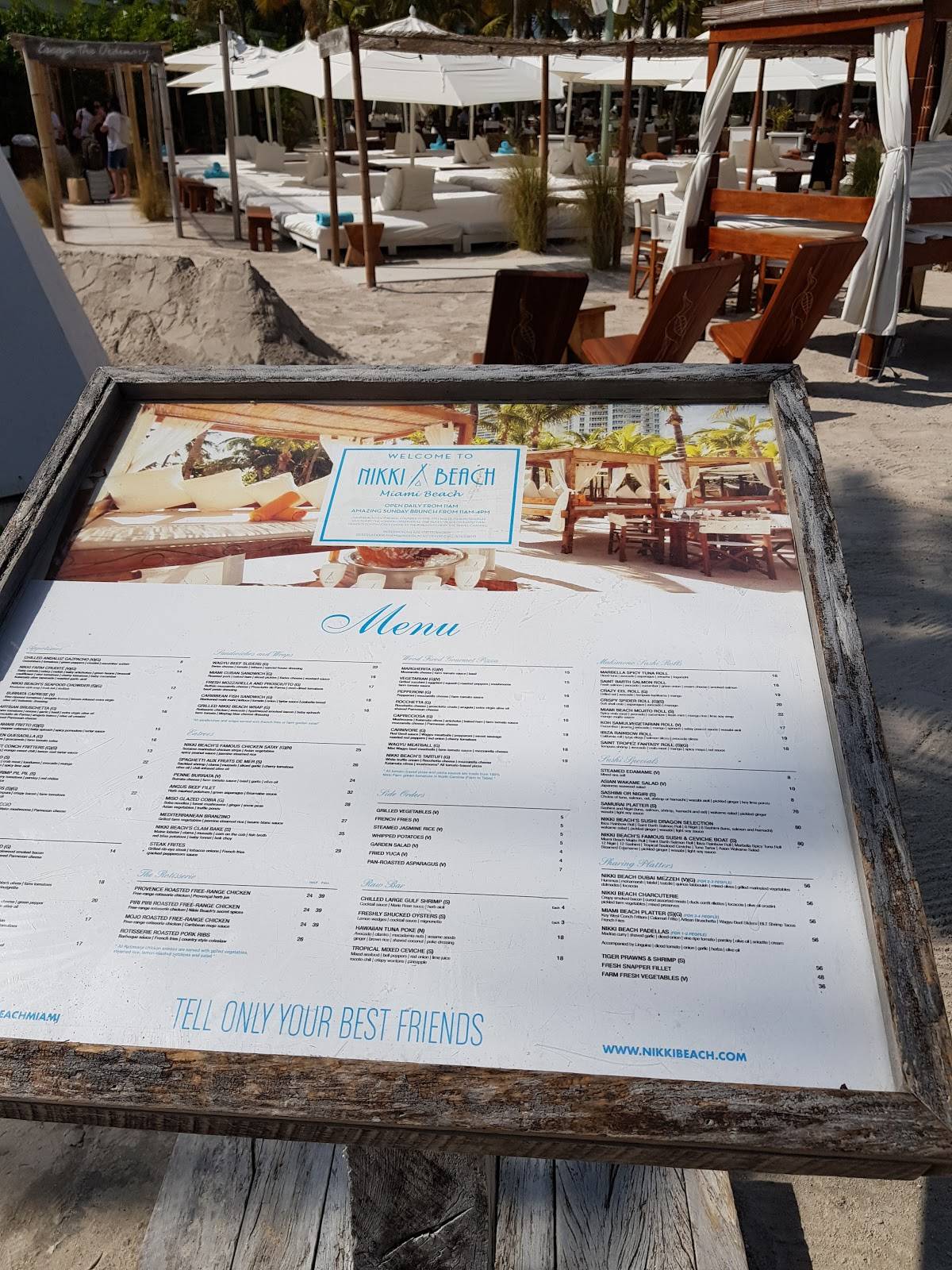 Menu at Nikki Beach Miami Beach restaurant, Miami Beach, 1 Ocean Dr