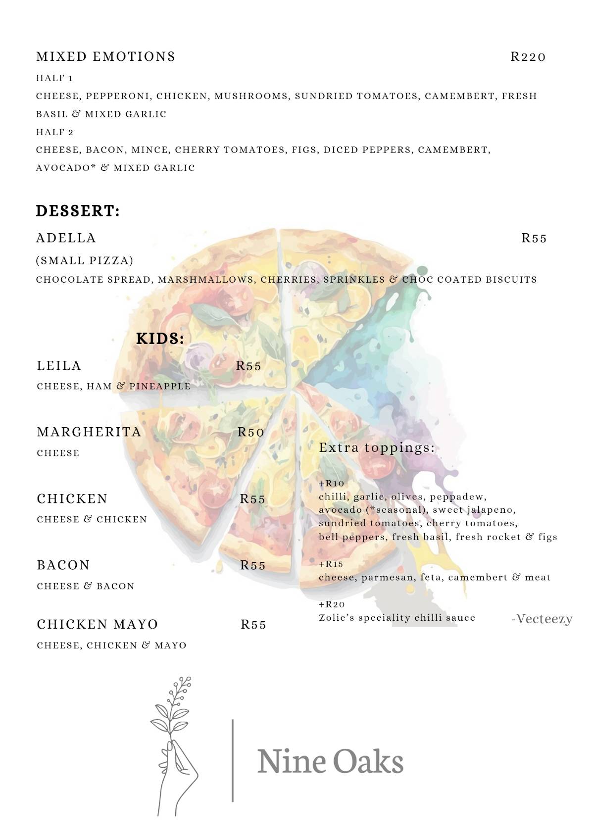 Menu at Nine Oaks pub & bar, Windmeul