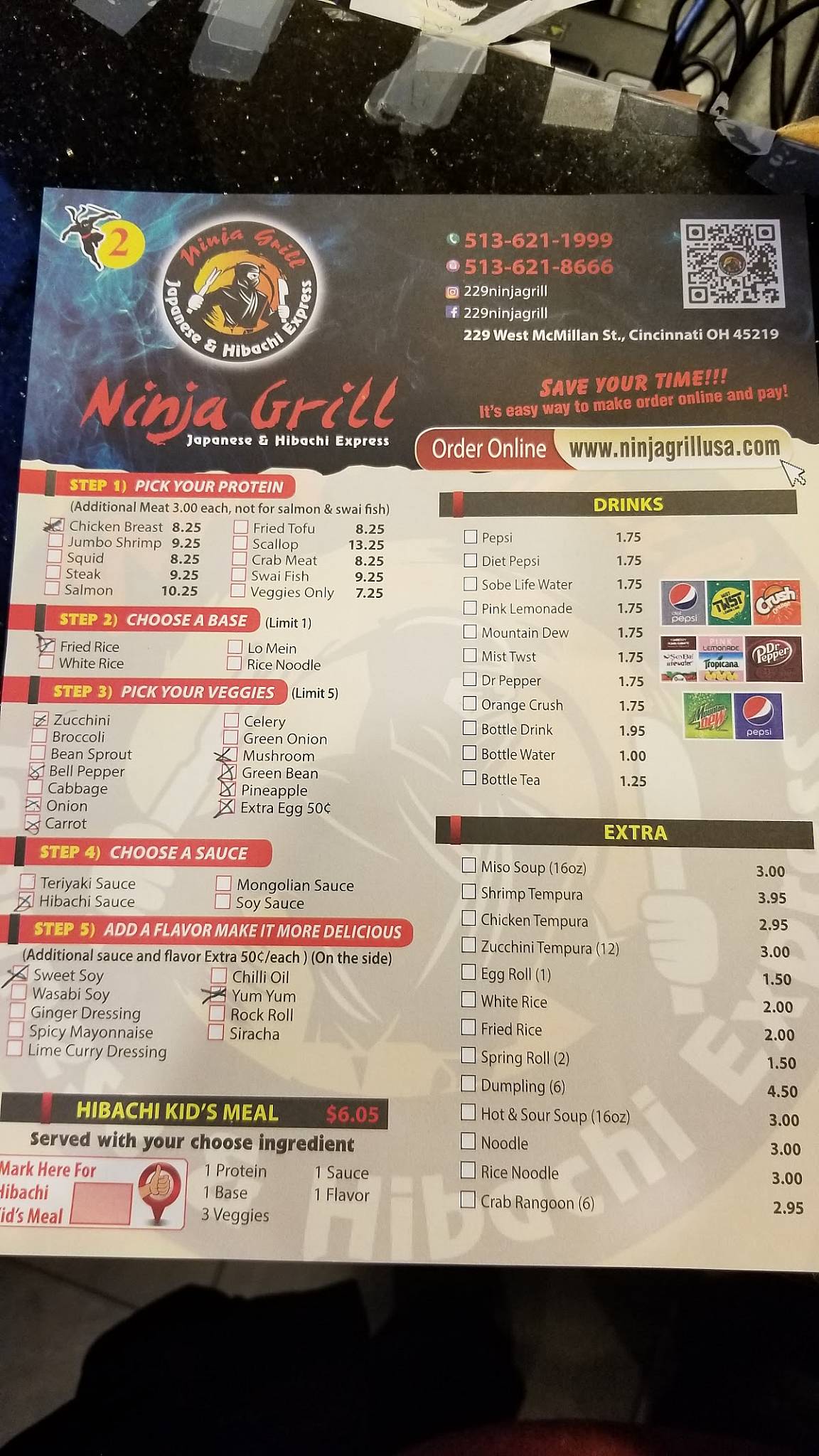 Menu at Ninja Grill Japanese & Hibachi Express restaurant, Cincinnati