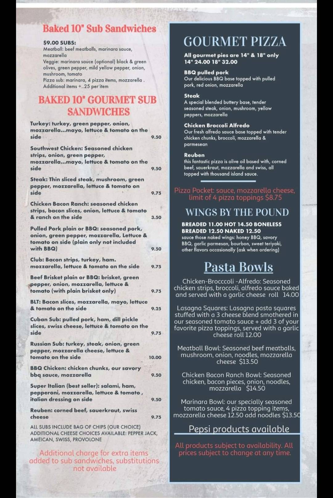 Menu at No Limits Pizza & Pool pizzeria, Rose City