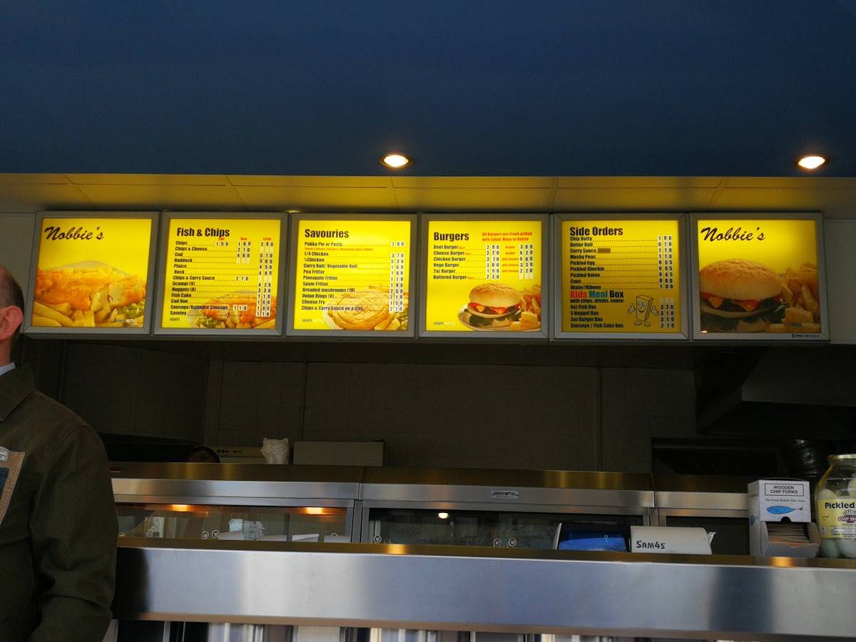 Menu at Nobbies fast food, Portsmouth
