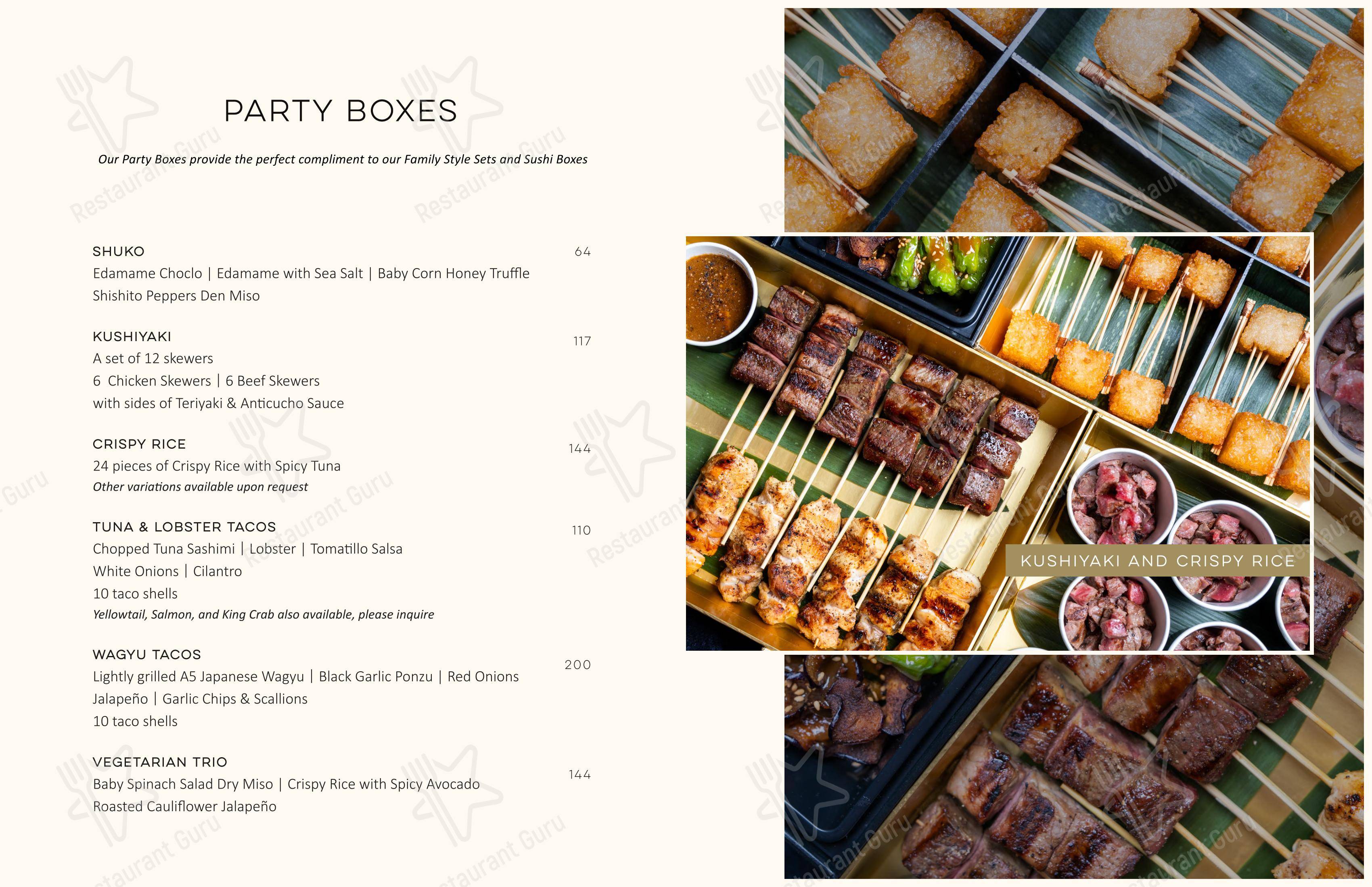 Menu at Nobu Fifty Seven restaurant, New York City, 40 W 57th St