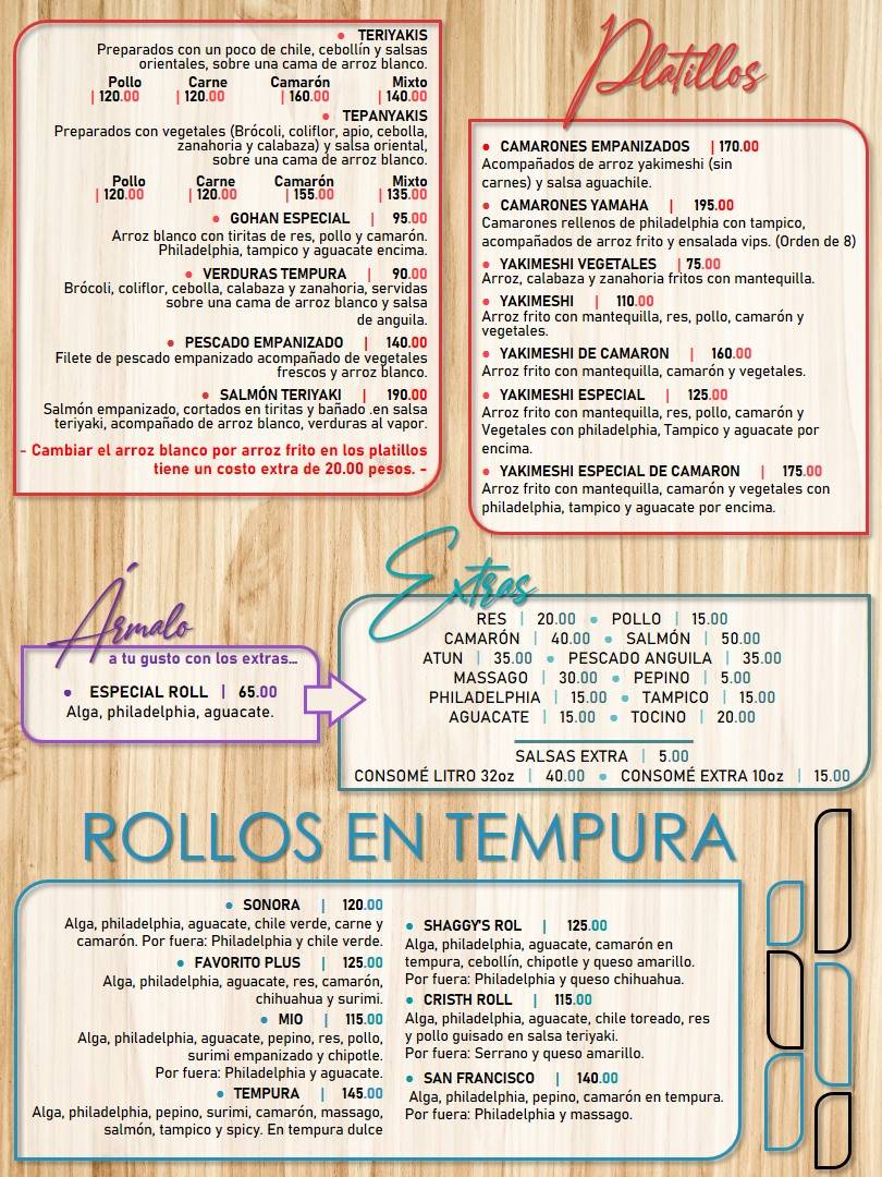 Menu at Sushi House restaurant, Nogales, Cjon. Hermosillo 325