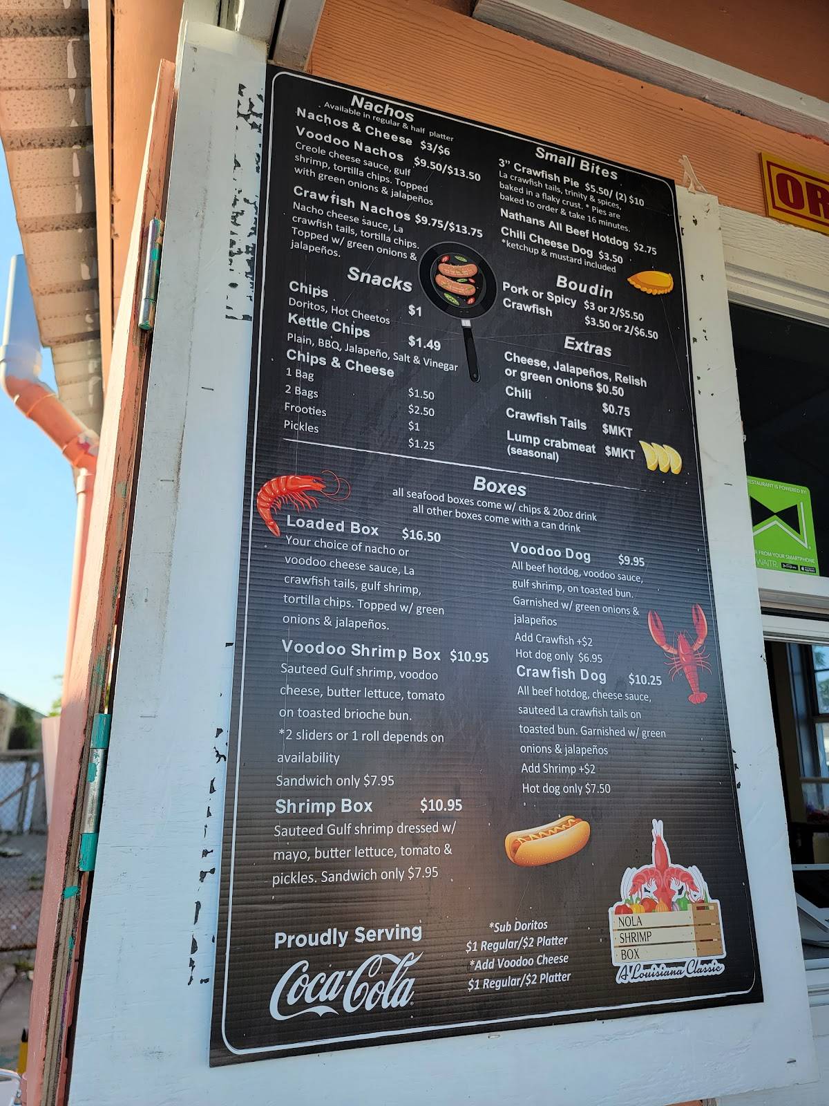 Menu at Nola Shrimp Box fast food, Gretna