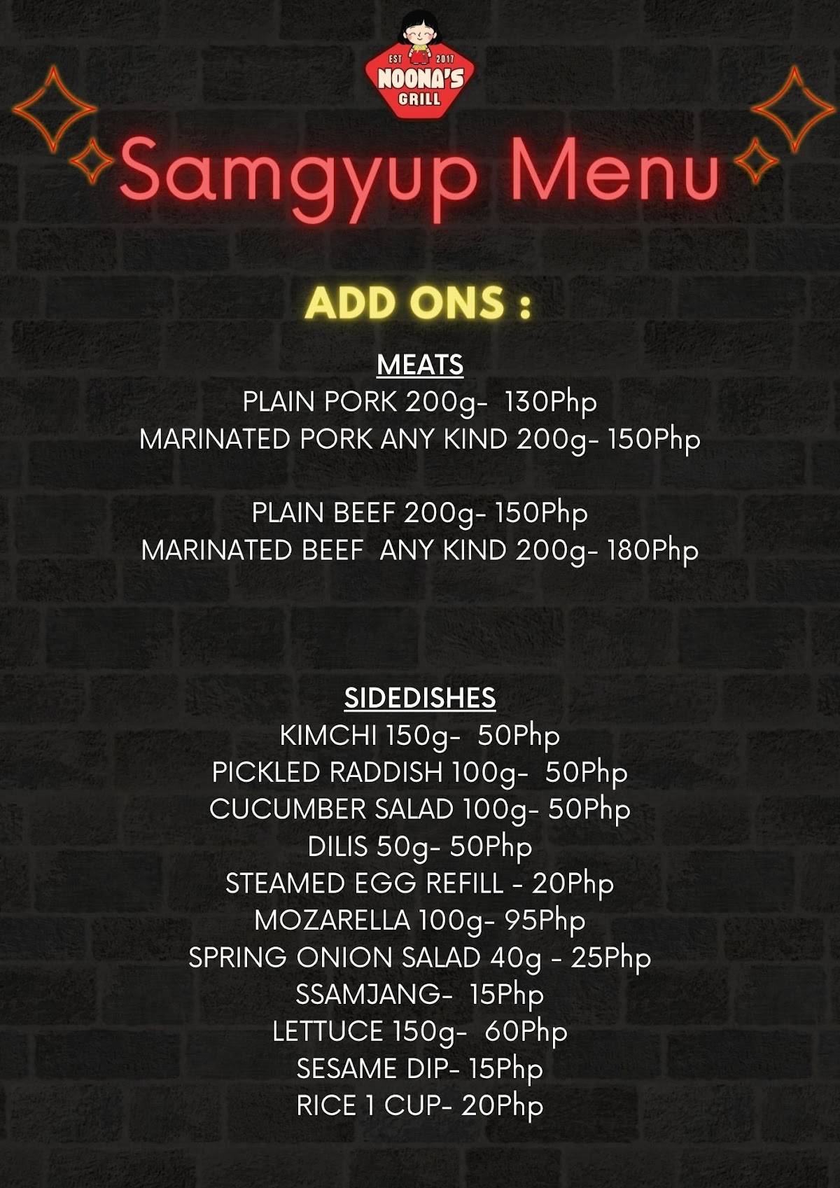 Menu at Noonas Grill restaurant, Iligan City