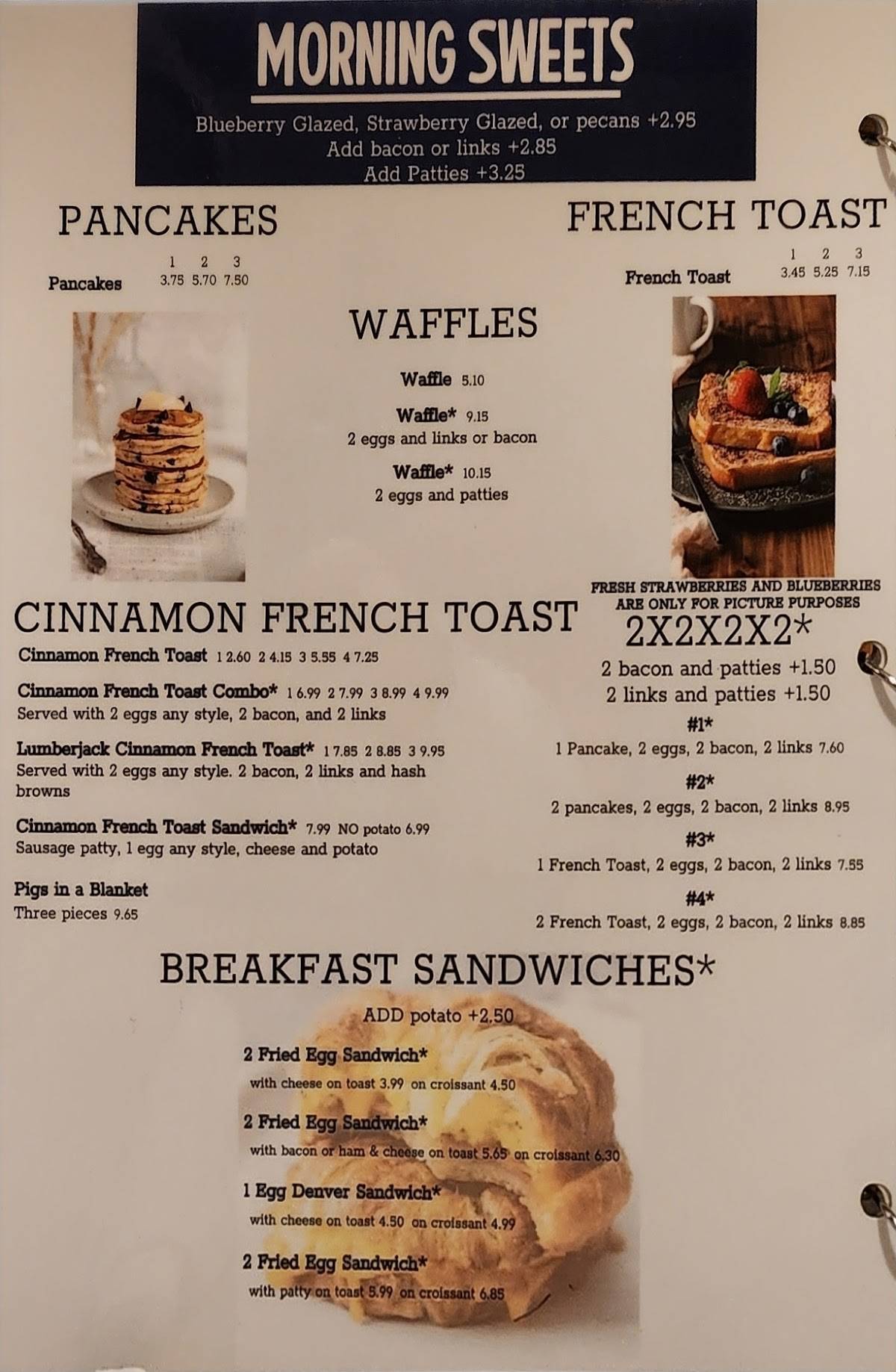 Menu at Nora's Café restaurant, Clinton