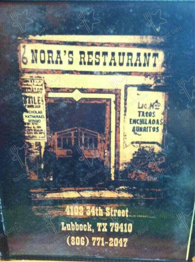 Menu at Nora's Mexican Food Restaurant, Lubbock