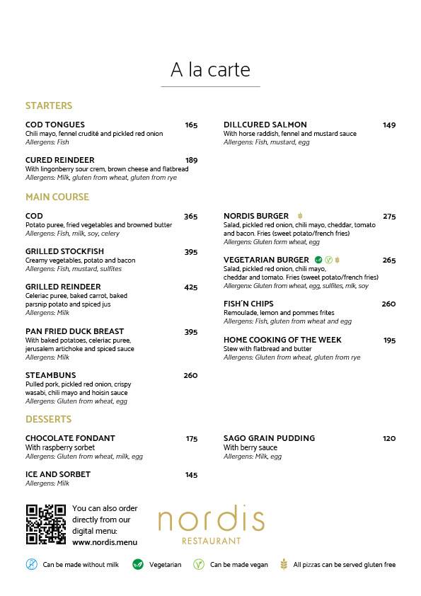 Menu at Nordis Restaurant Tromsø, Tromsø