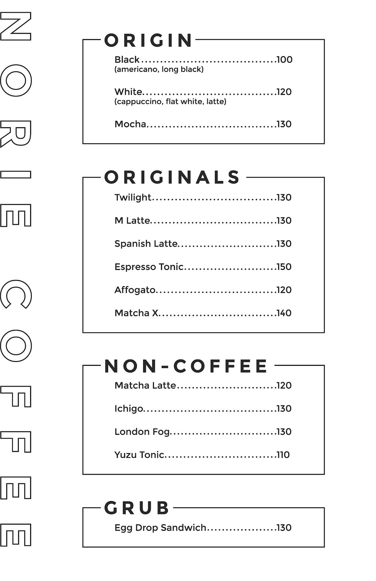 Menu at Norie Coffee, Davao City
