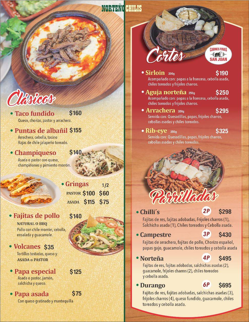 Carta del restaurante Norteño Chili's Fco Villa Rinconada Sol, Durango ...