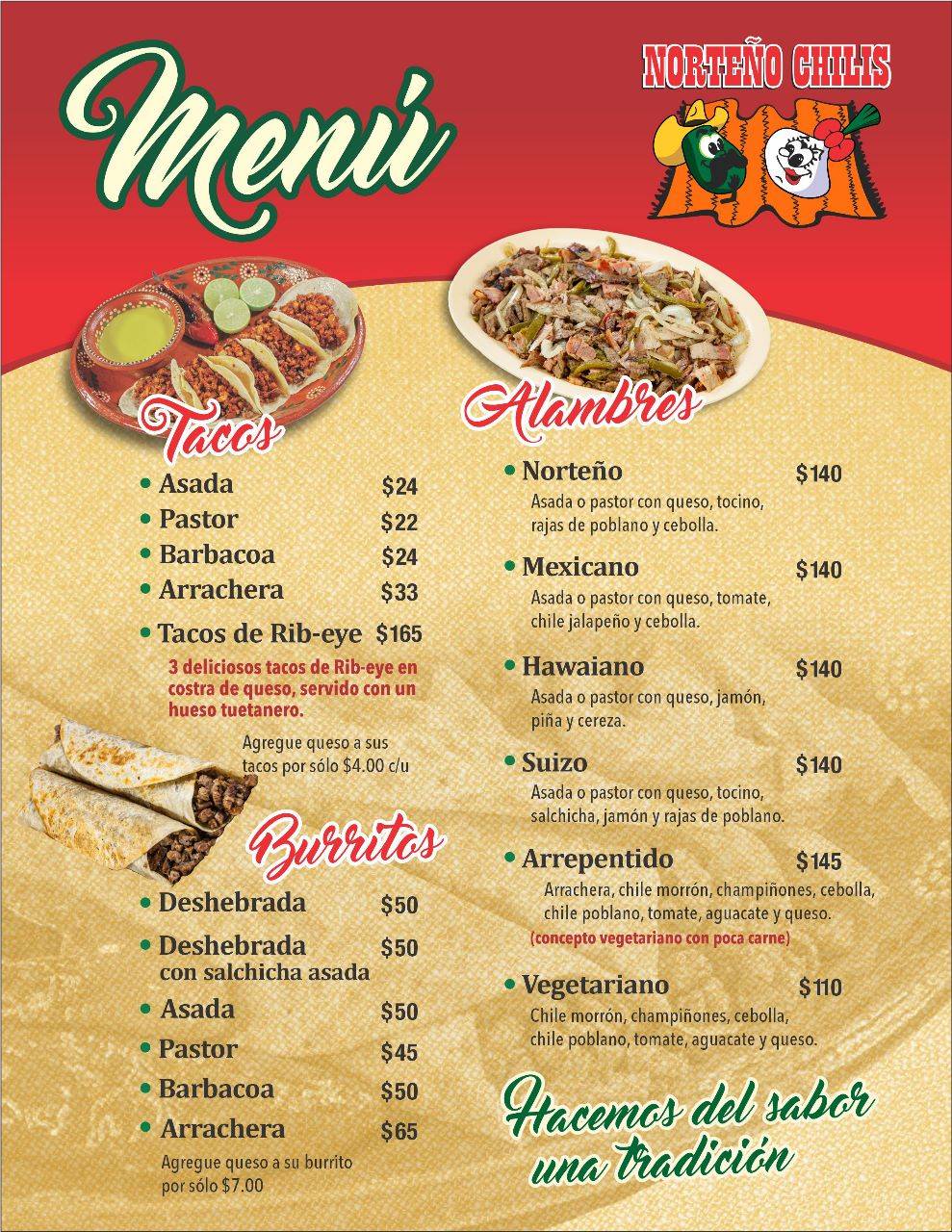 Carta del restaurante Norteño Chili's Fco Villa Rinconada Sol, Durango ...