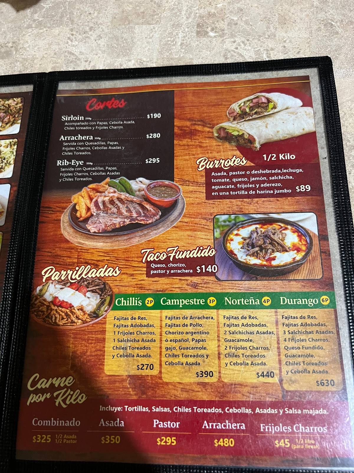 Carta del restaurante Norteño Chili's Fco Villa Rinconada Sol, Durango ...
