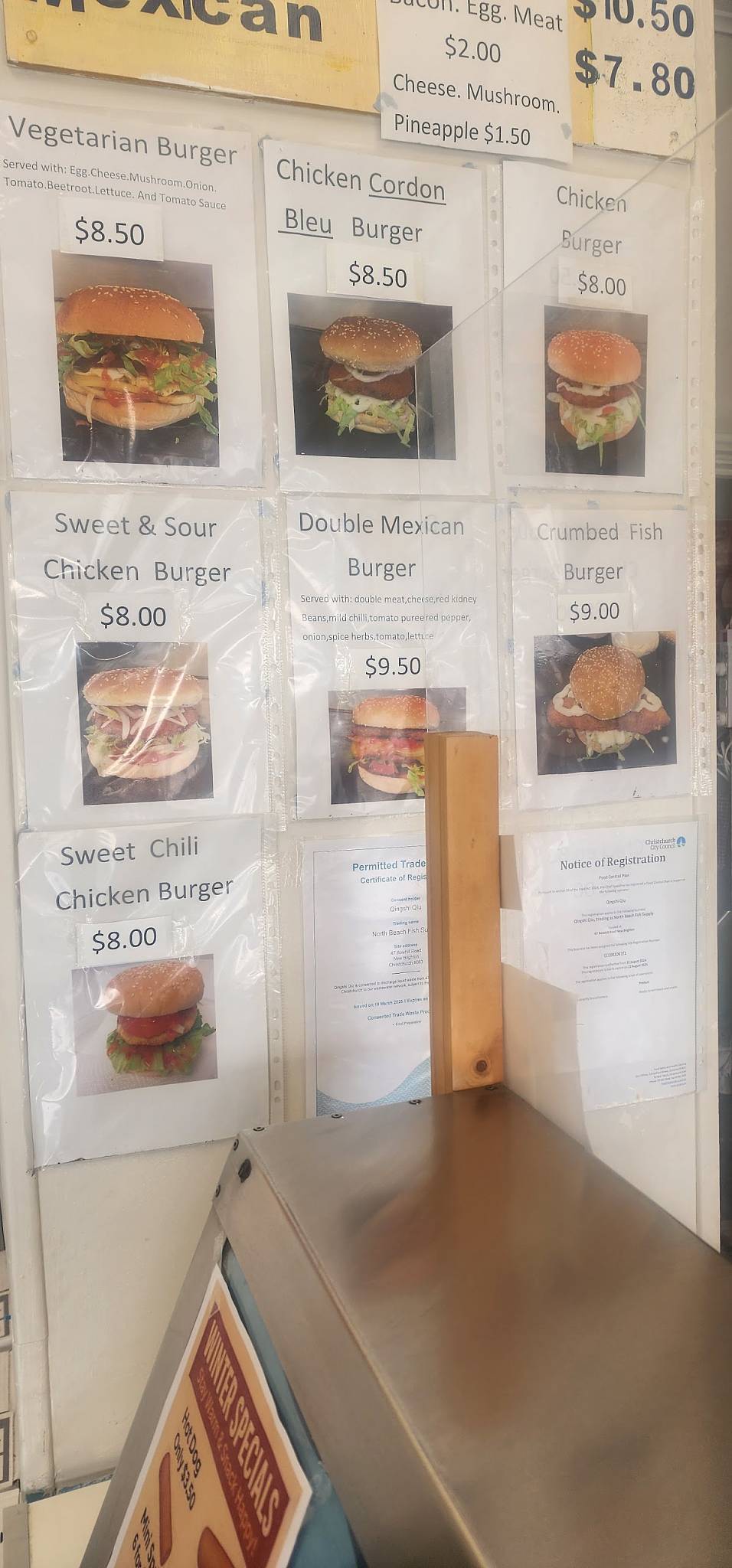 Menu at North Beach Fish Supply restaurant, Christchurch