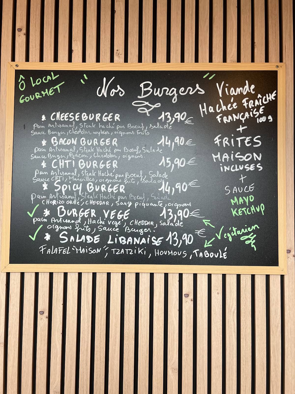 Menu au Ô Local Gourmet restaurant, Berck