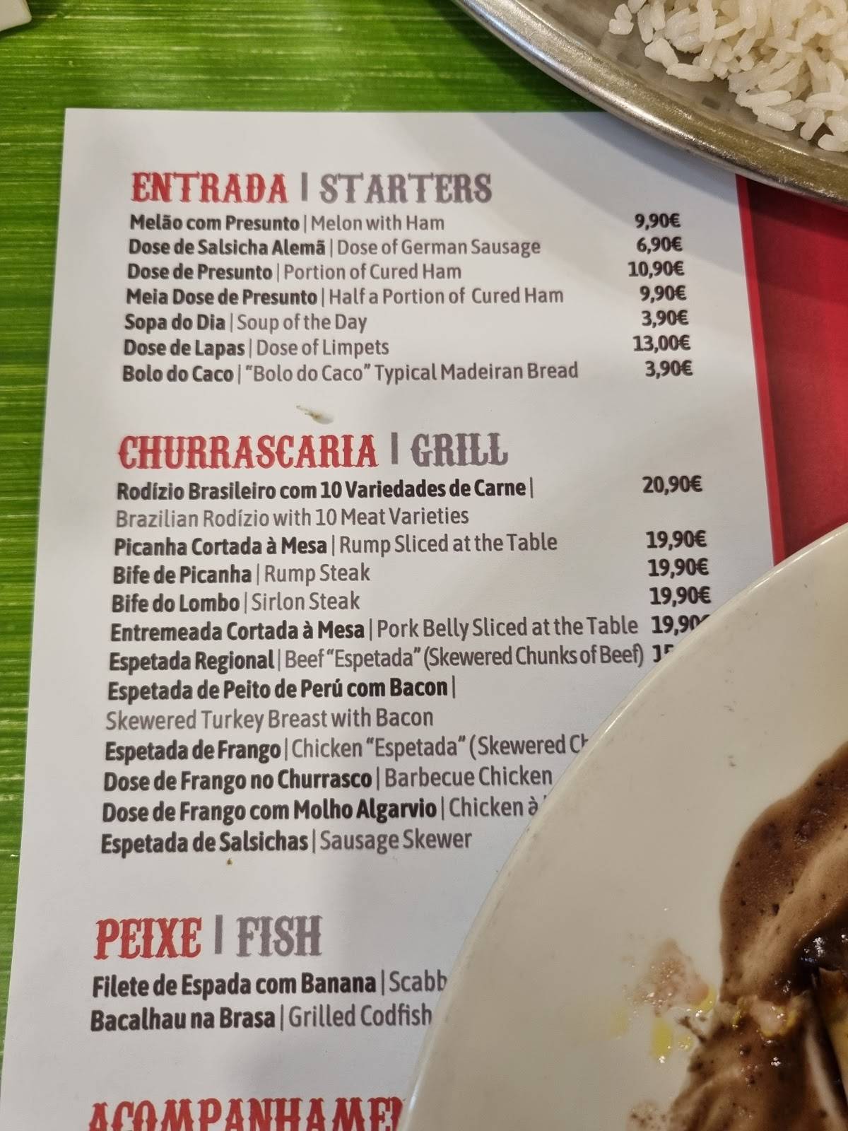 Menu at O Pasto barbecue restaurant, Câmara De Lobos