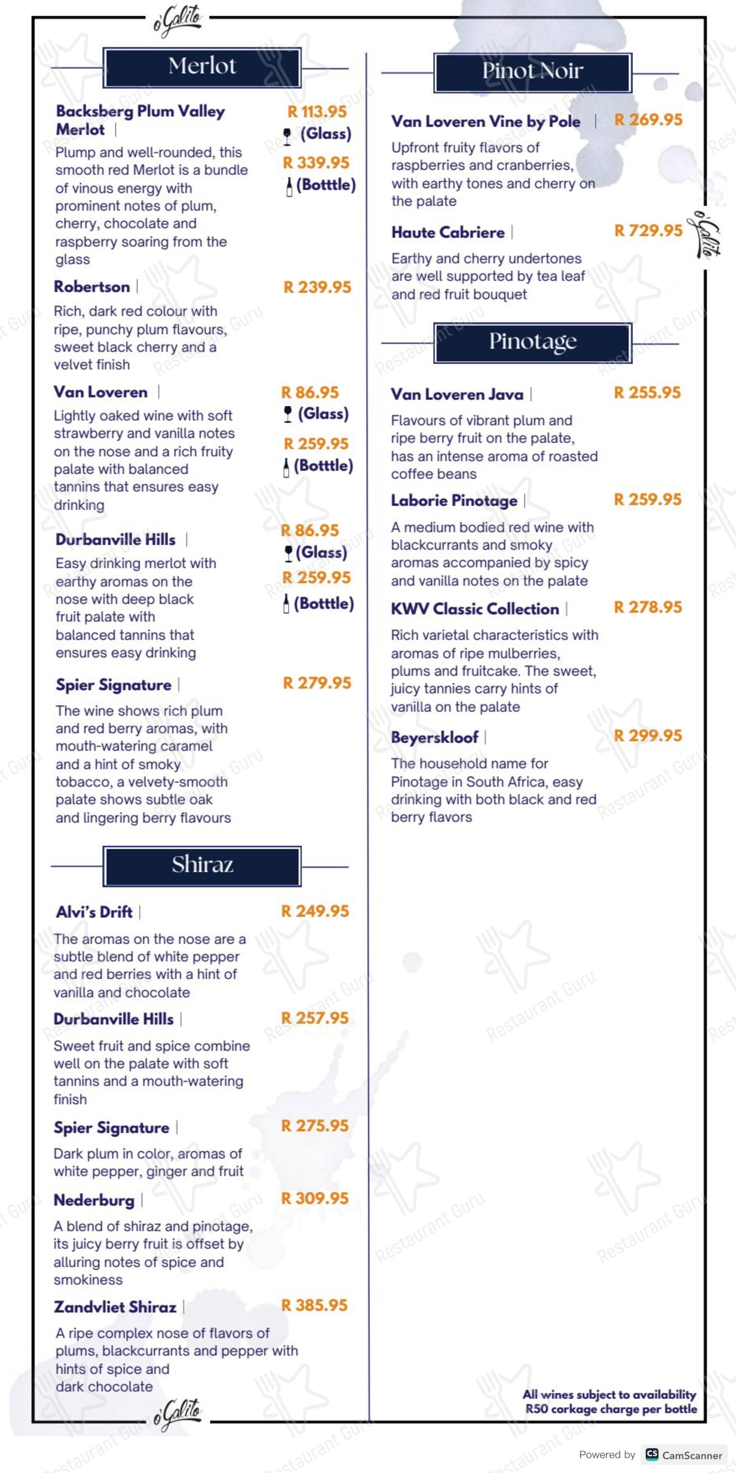 Menu at O'Galito - Centurion Mall restaurant, Centurion, Heuwel Rd