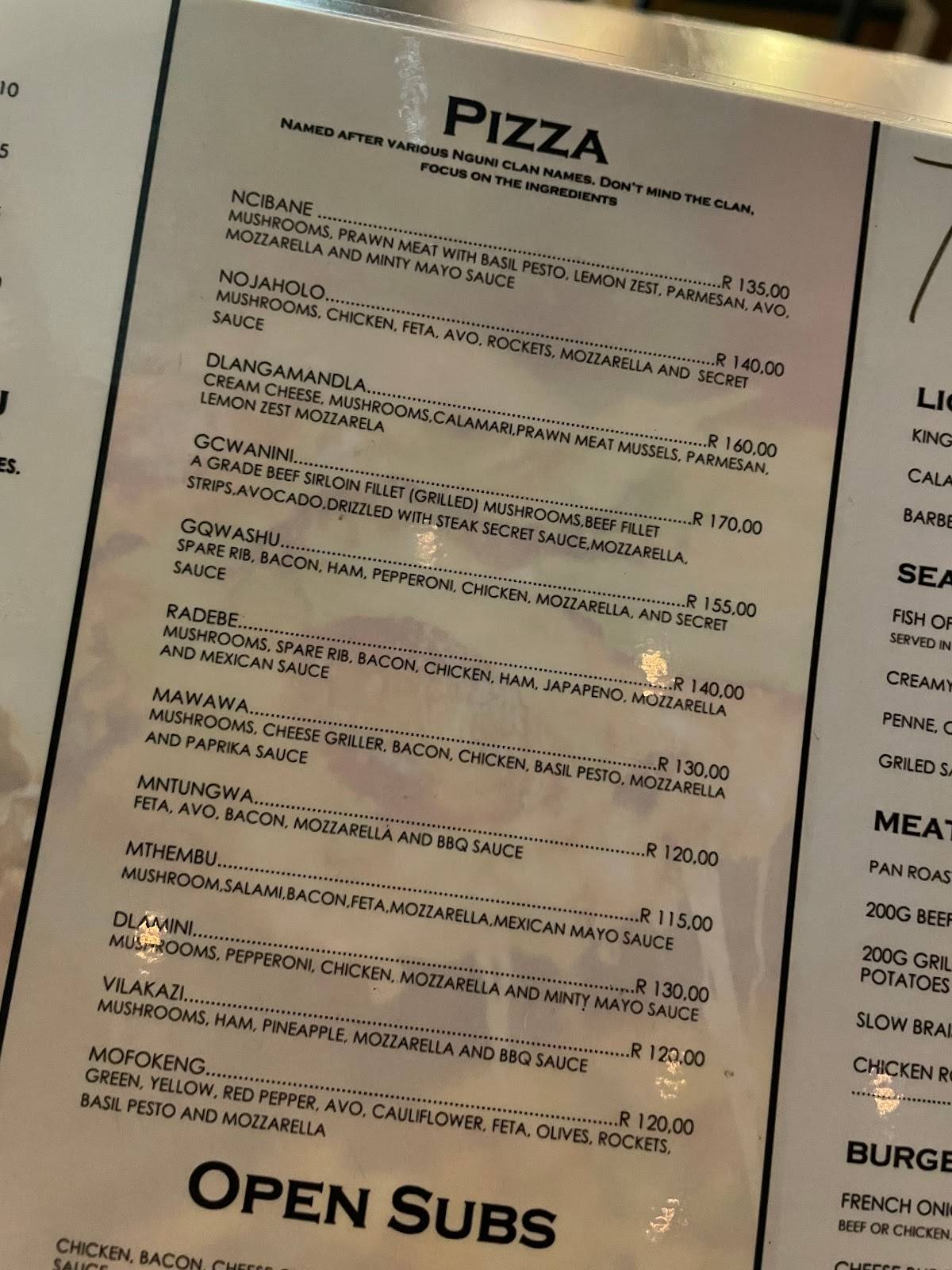 Menu at OHmi Restro Bar, Sandton