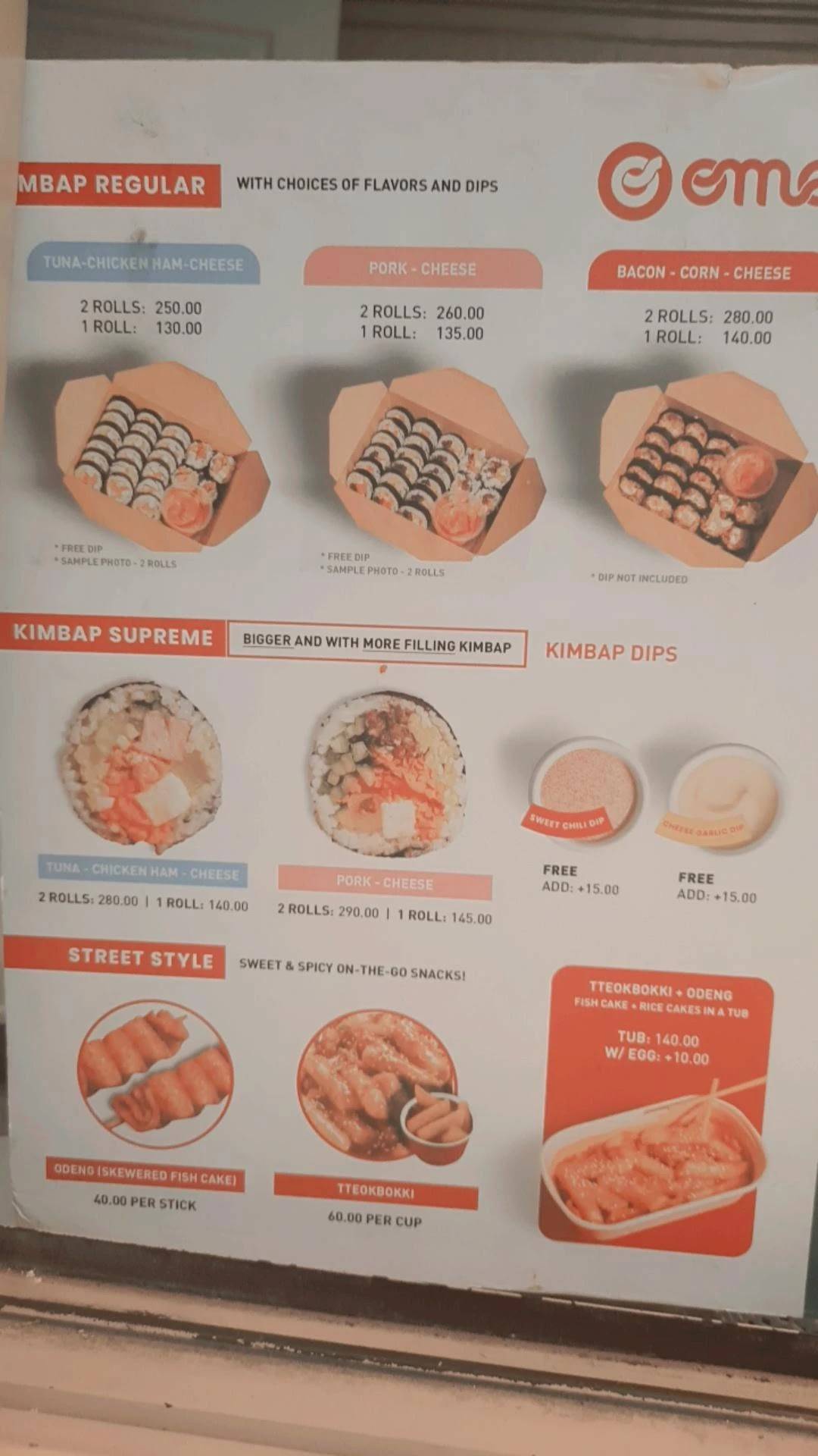 Carta del restaurante OMO DAVAO Kimbap and Tteokbokki, Dávao