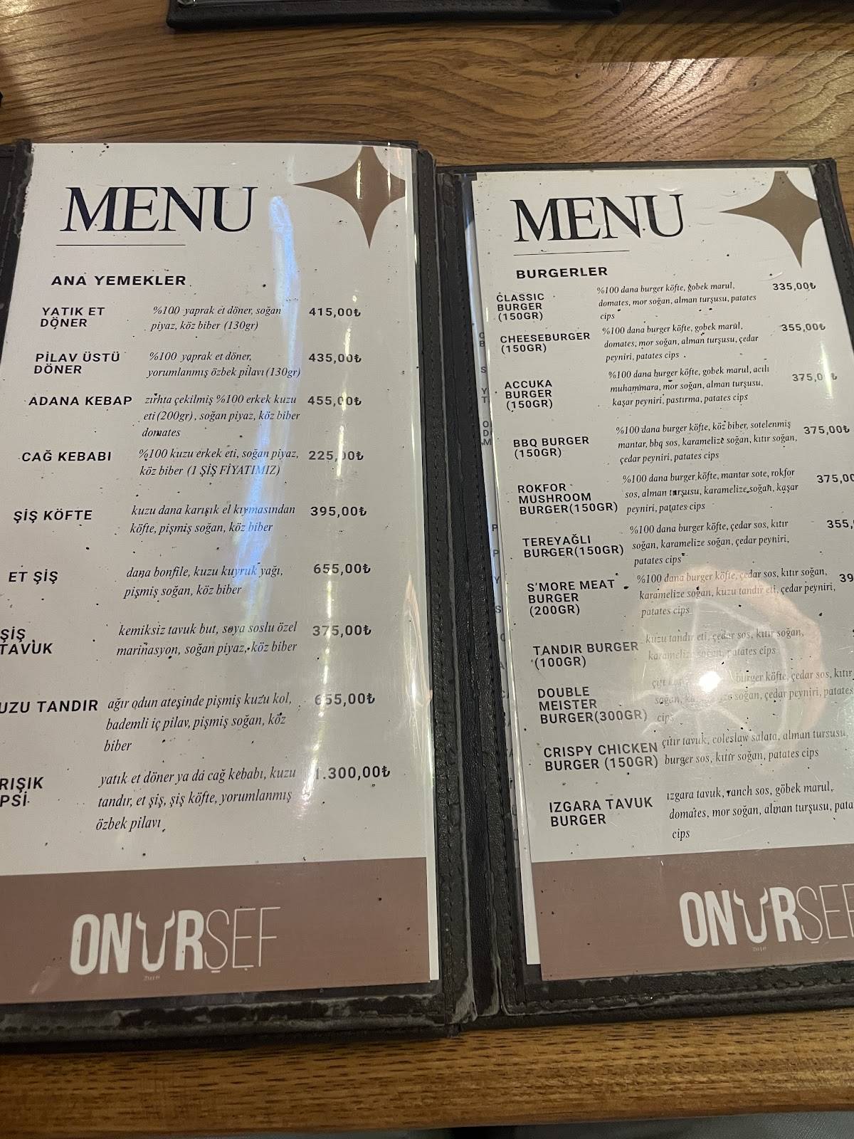 Menu at ONUR ŞEF, Adana, altı Onur şef