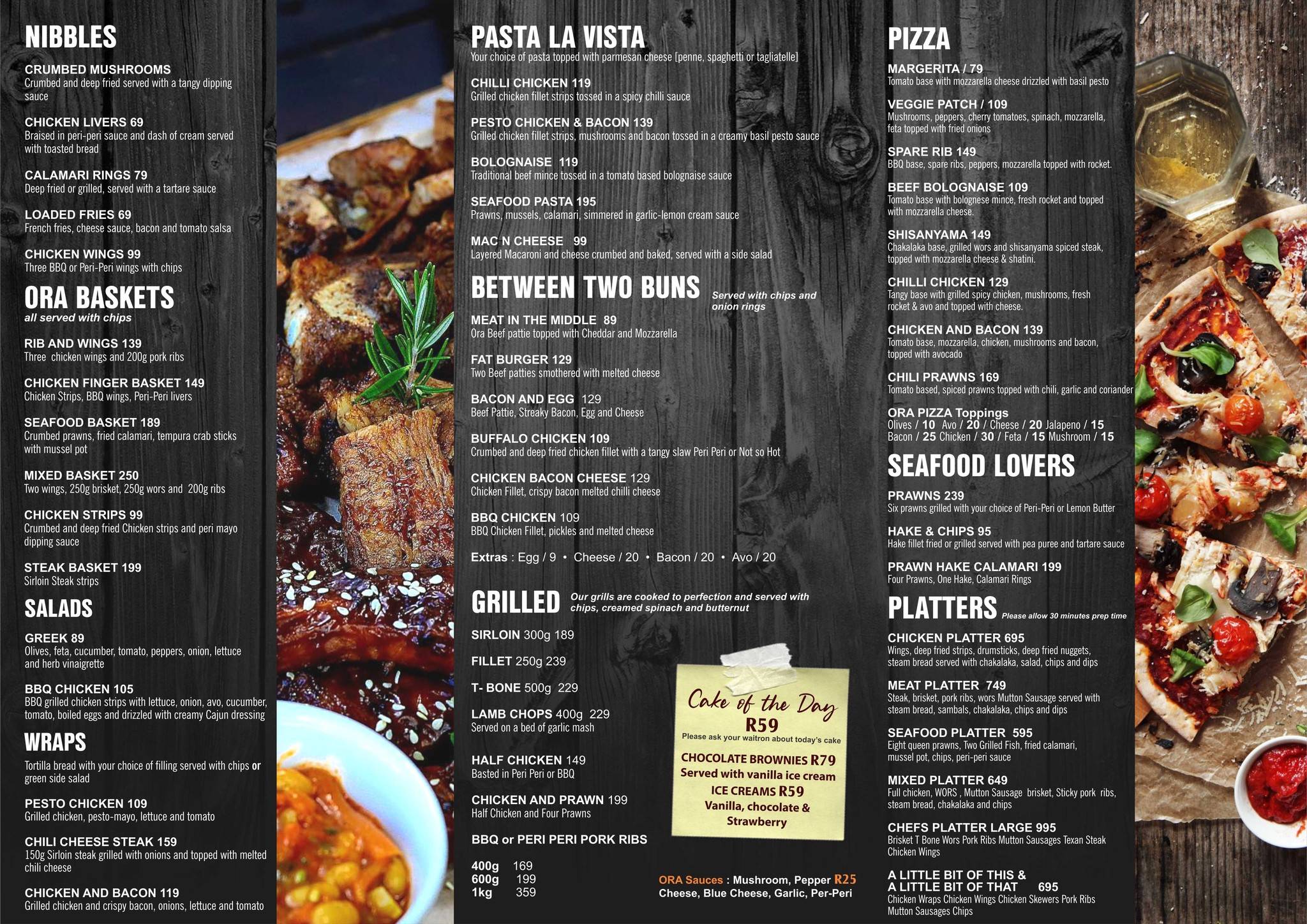 Menu at ORA Restobar, Pietermaritzburg