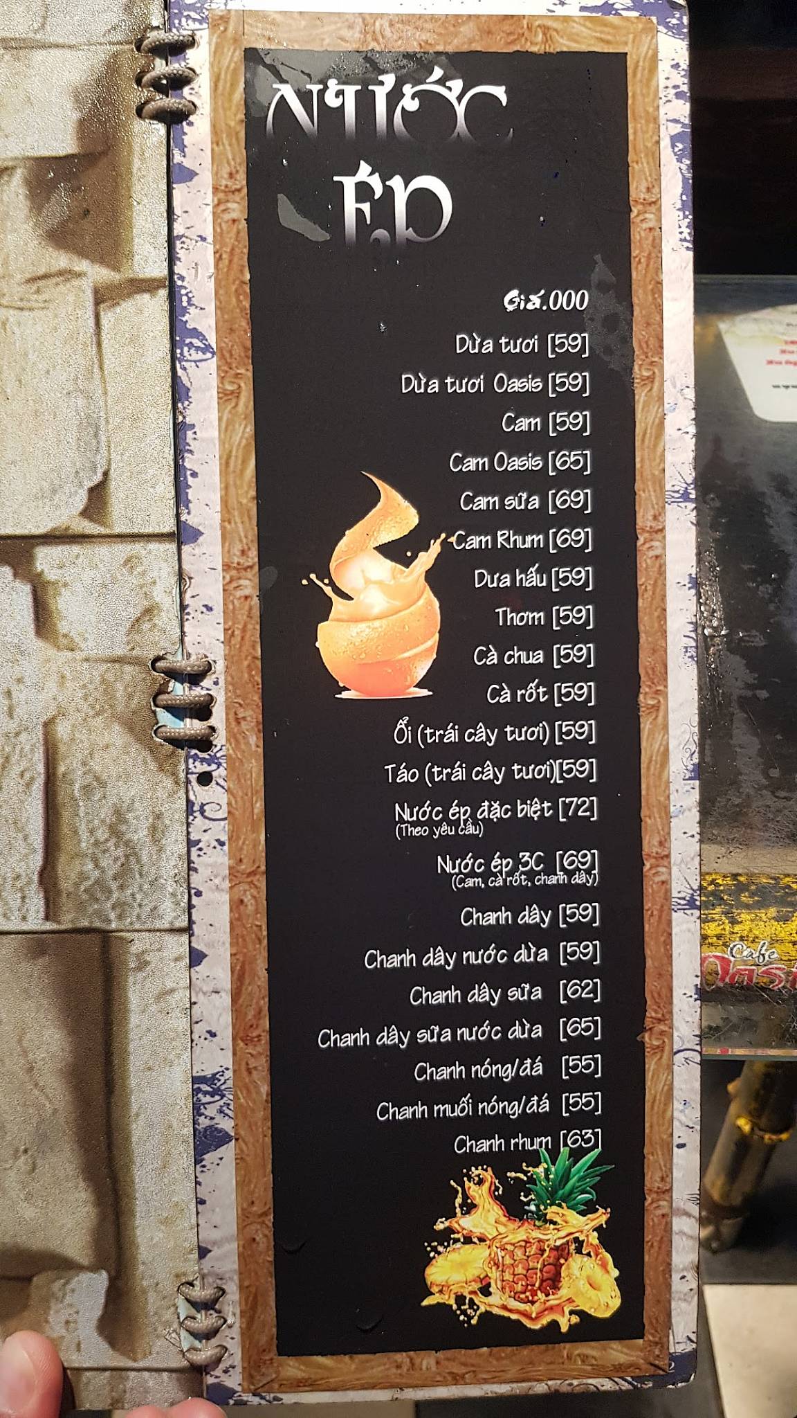 Menu at Oasis Cafe, Ho Chi Minh City, 176/1b Đ. Lê Văn Sỹ