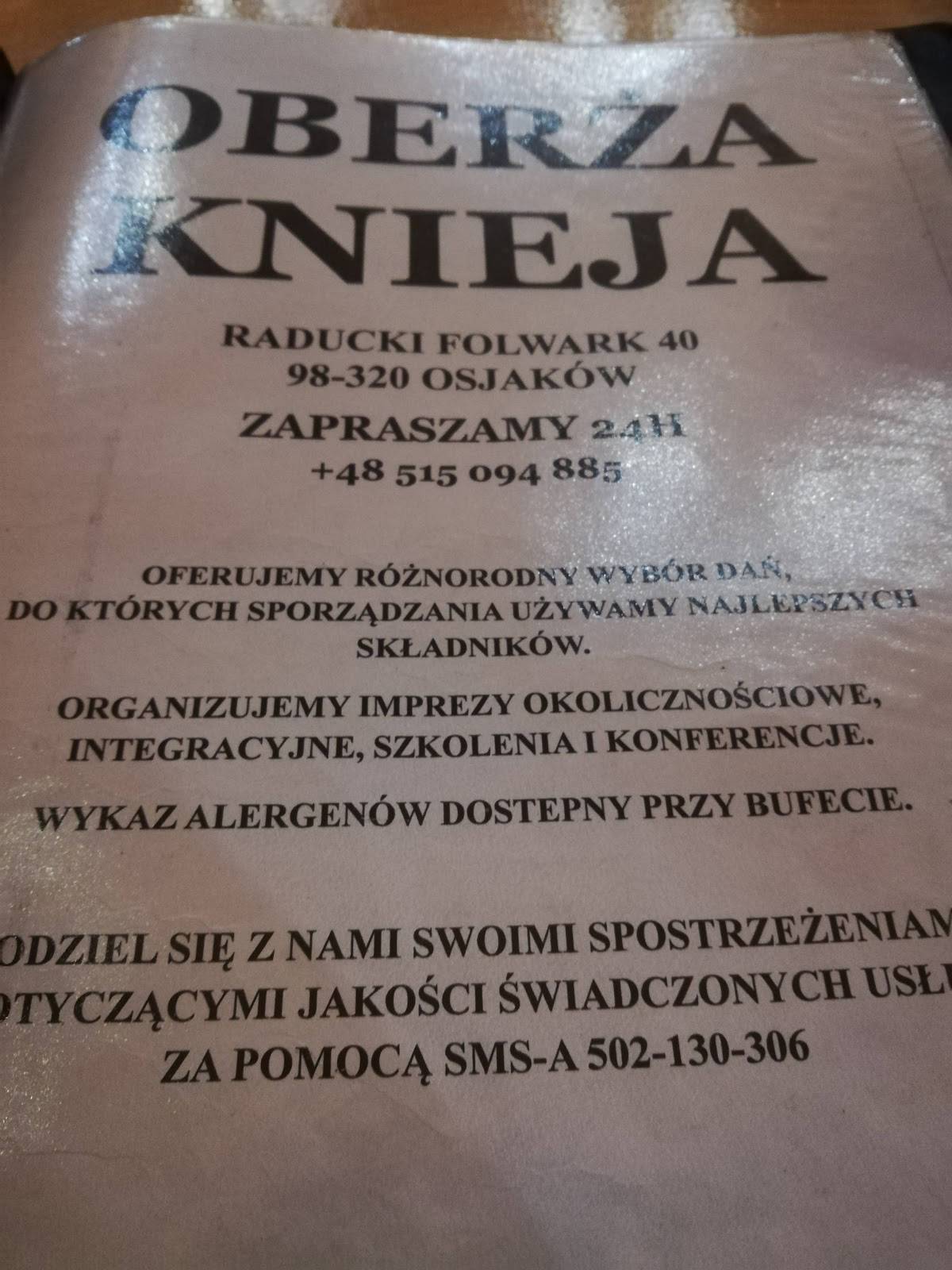 Menu at Oberża Knieja S.C restaurant, Raducki Folwark, Raducki Folwark ...