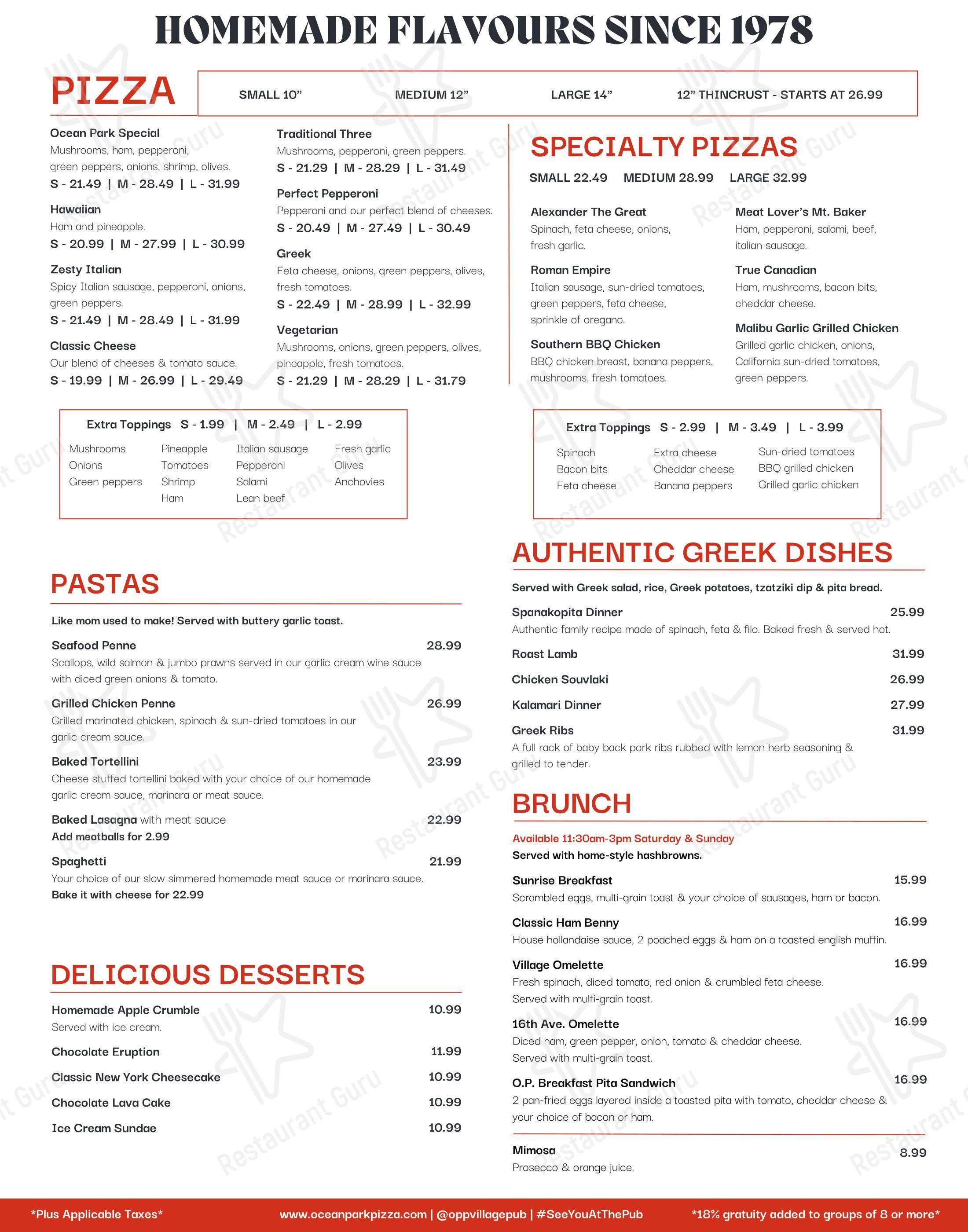 Menu at Ocean Park Pizza pub & bar, Surrey, 16 Ave