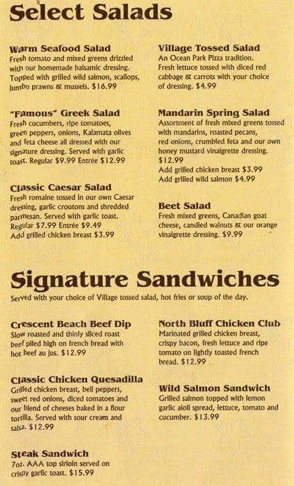 Menu at Ocean Park Pizza pub & bar, Surrey, 16 Ave