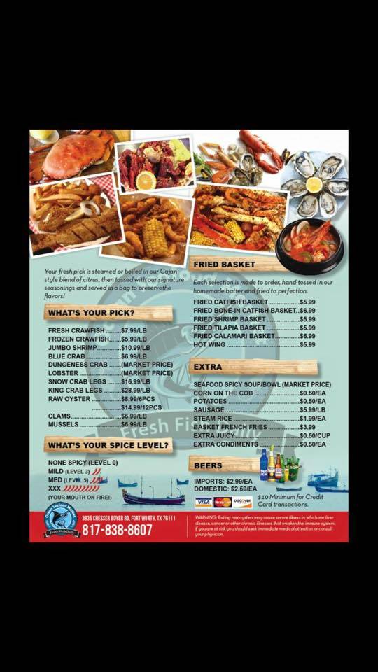 Menu at Ocean Seafood Market restaurant, Fort Worth
