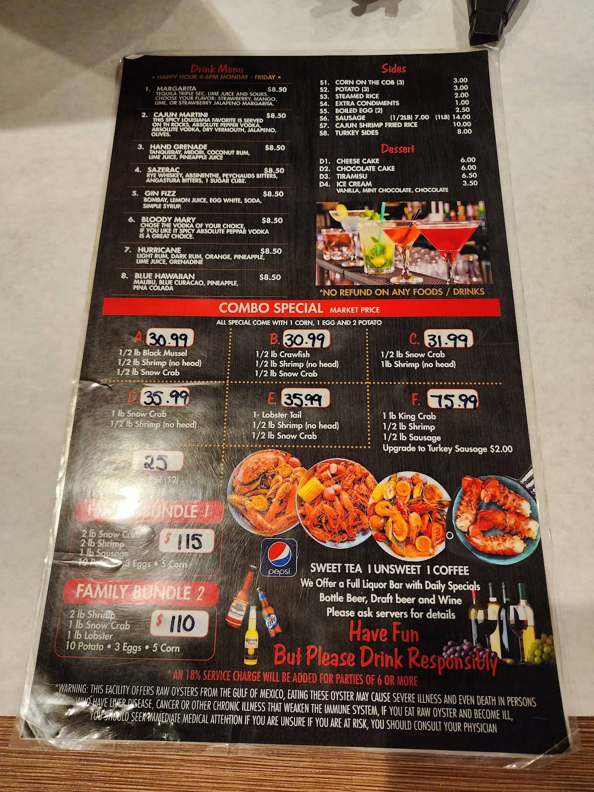 Menu at Ocean Treasures Cajun Seafood and Bar, Pittsburgh, William Penn Hwy