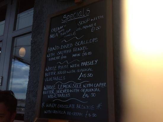 Menu at Ocean View cafe, Lyme Regis