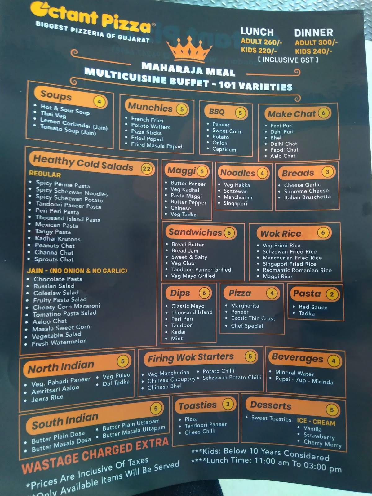 Menu at Quarter Pizza, Multicuisine Buffet with 111+ Varieties, All ...