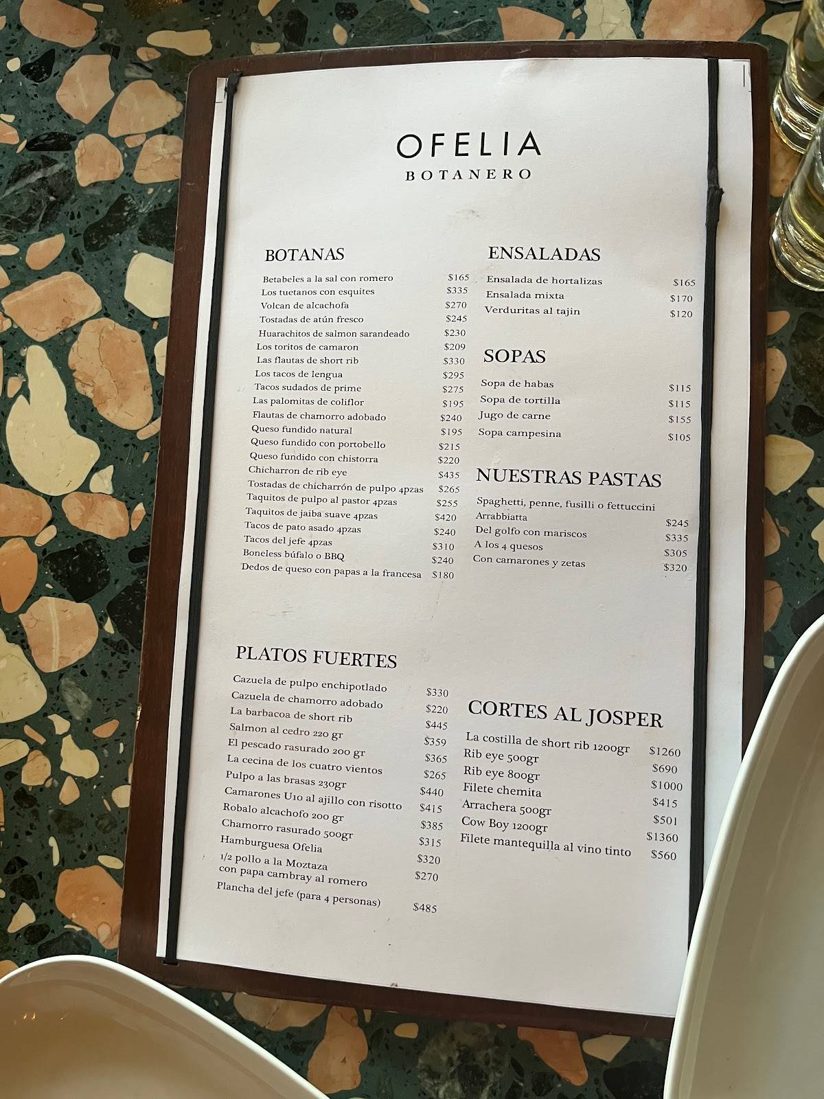 Carta del restaurante Ofelia Botanero, Ciudad López Mateos, Séneca 349