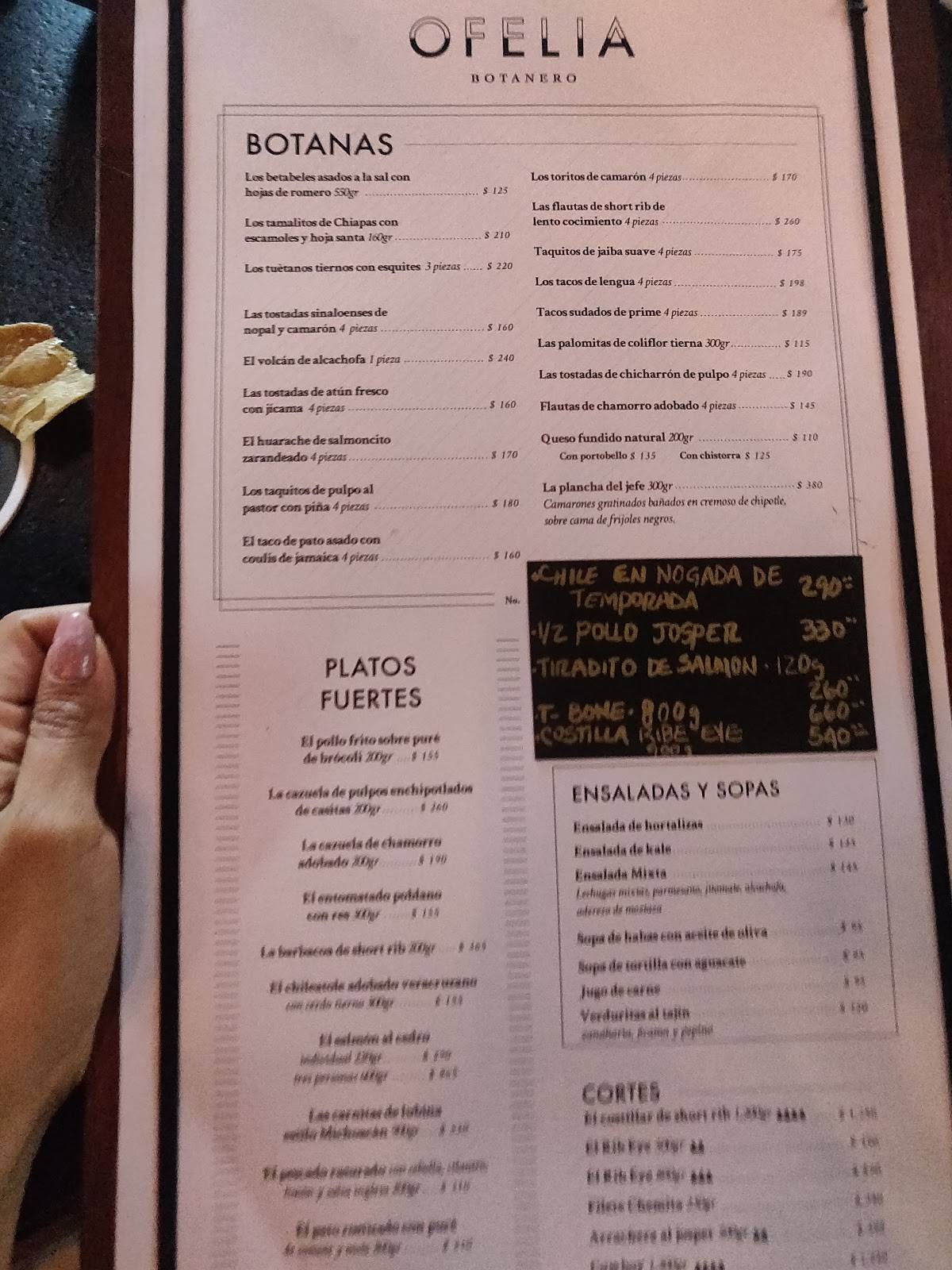 Carta del restaurante Ofelia Botanero, Ciudad López Mateos, Séneca 349