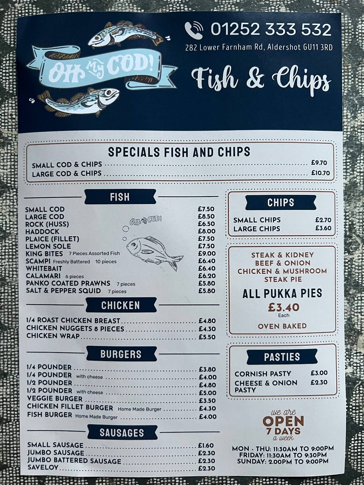 Menu at Oh My Cod fast food, Aldershot