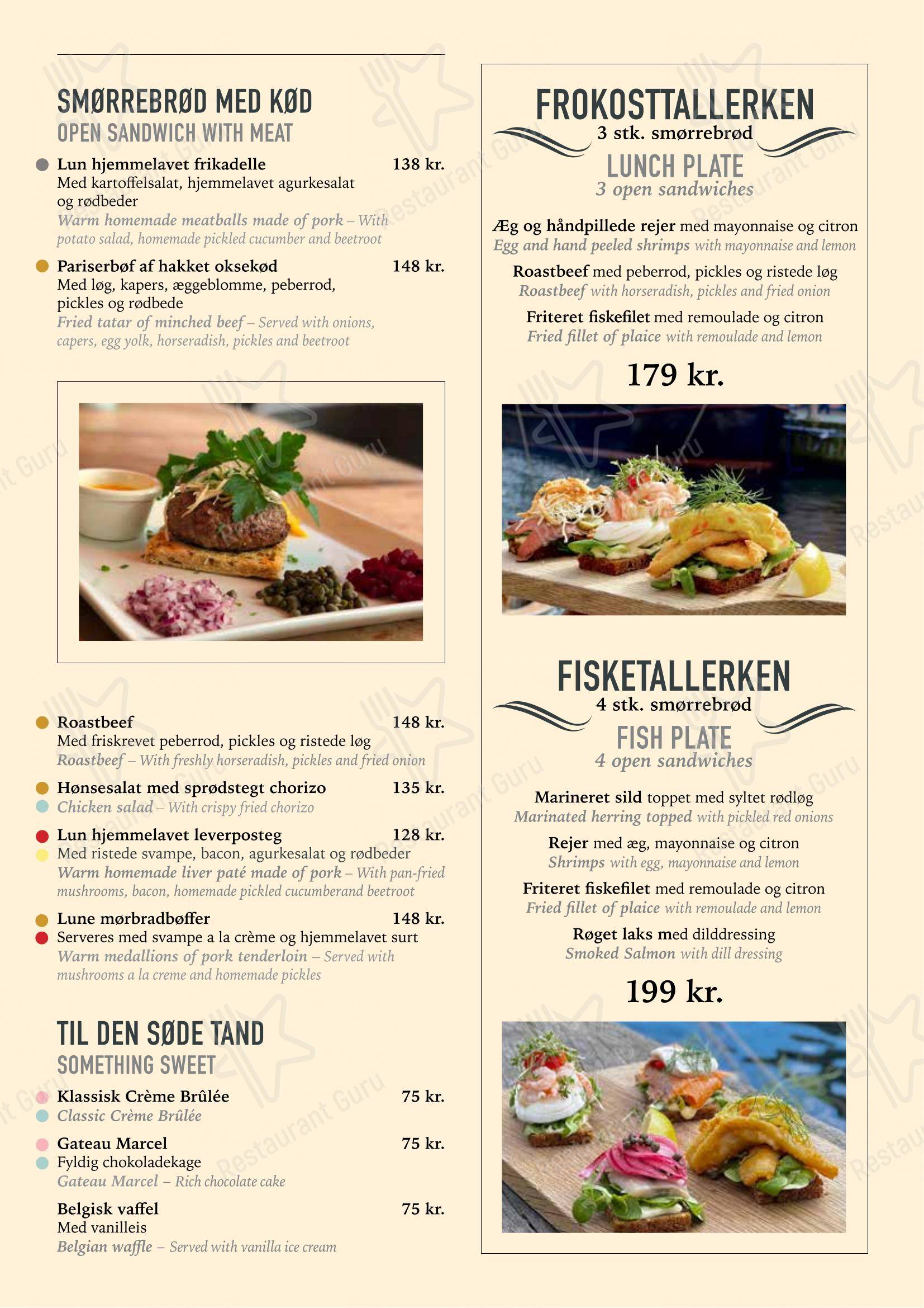 Menu at Old English Pub, Copenhagen