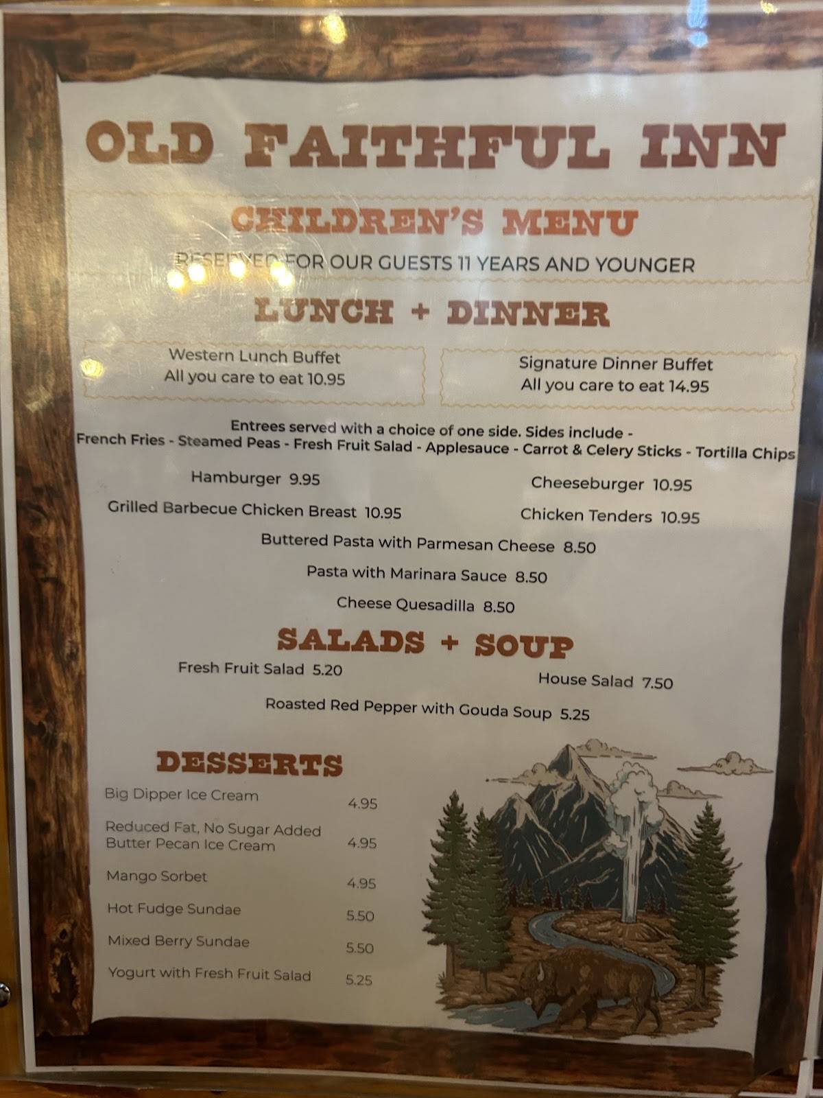 Menu at Old Faithful Inn Dining Room restaurant, USA, Old Faithful Rd