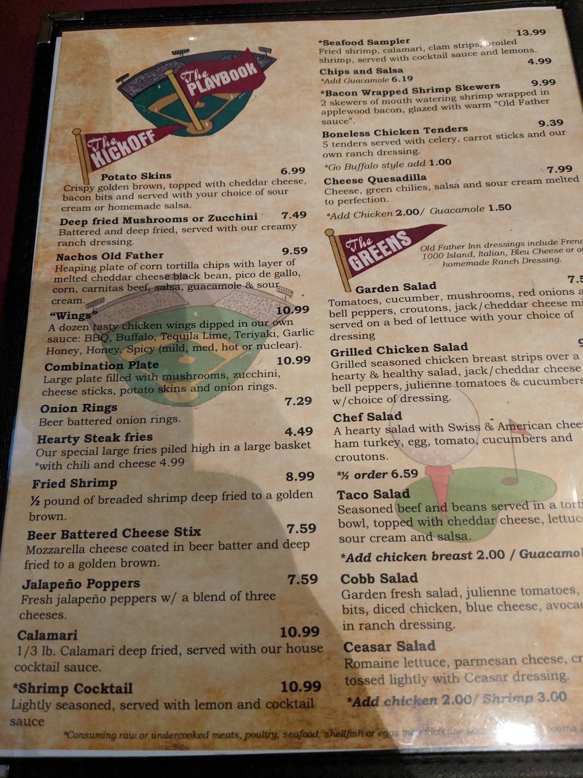 Menu at Old Father Inn steakhouse, Marana