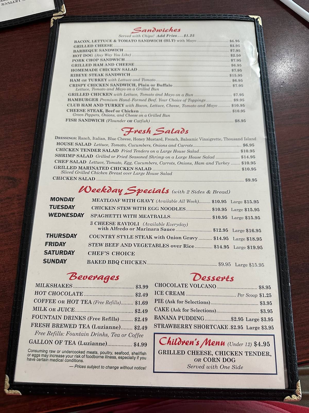 Menu at Old South Restaurant, Creedmoor