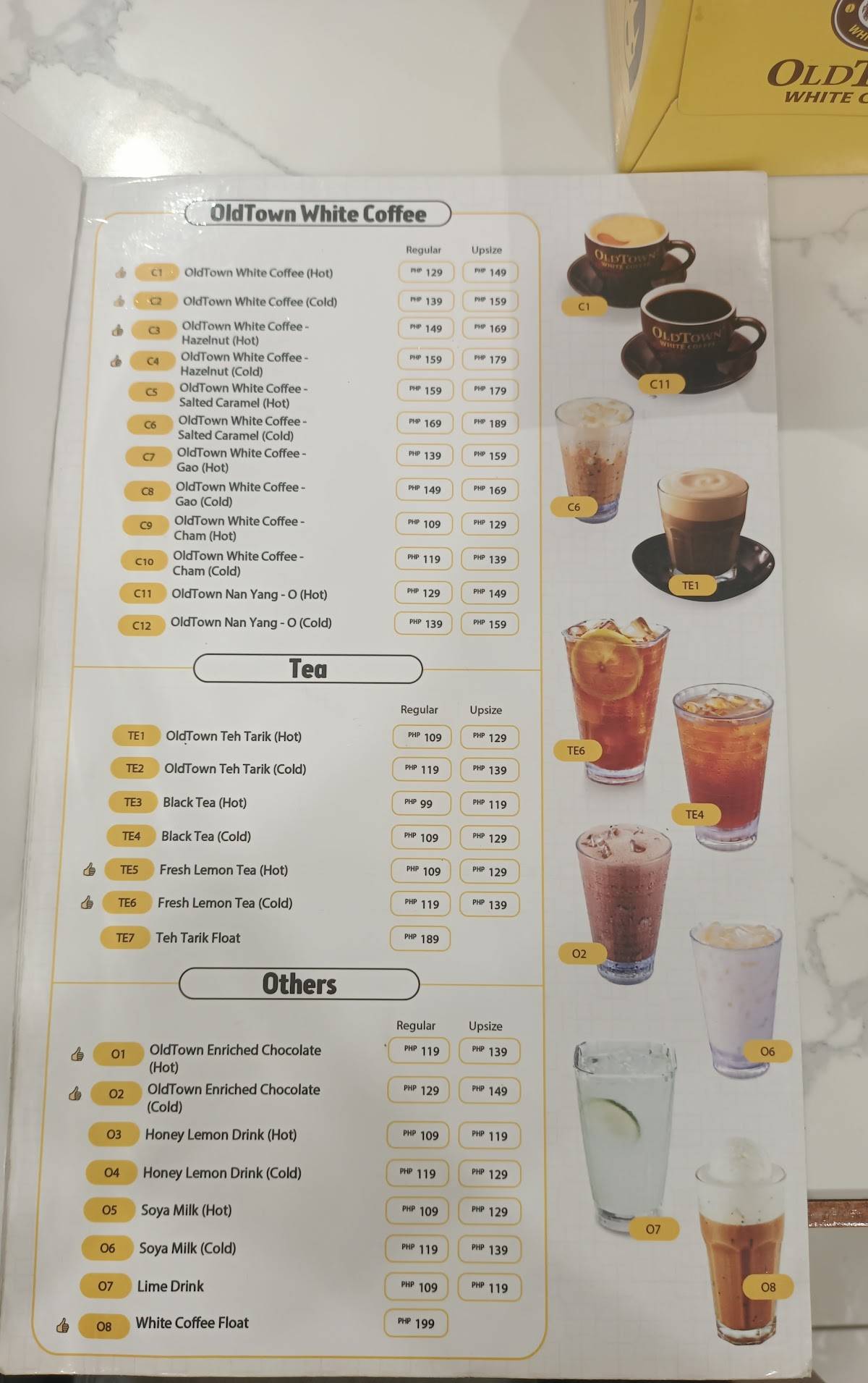 Menu at OldTown White Coffee restaurant, Santo Tomas